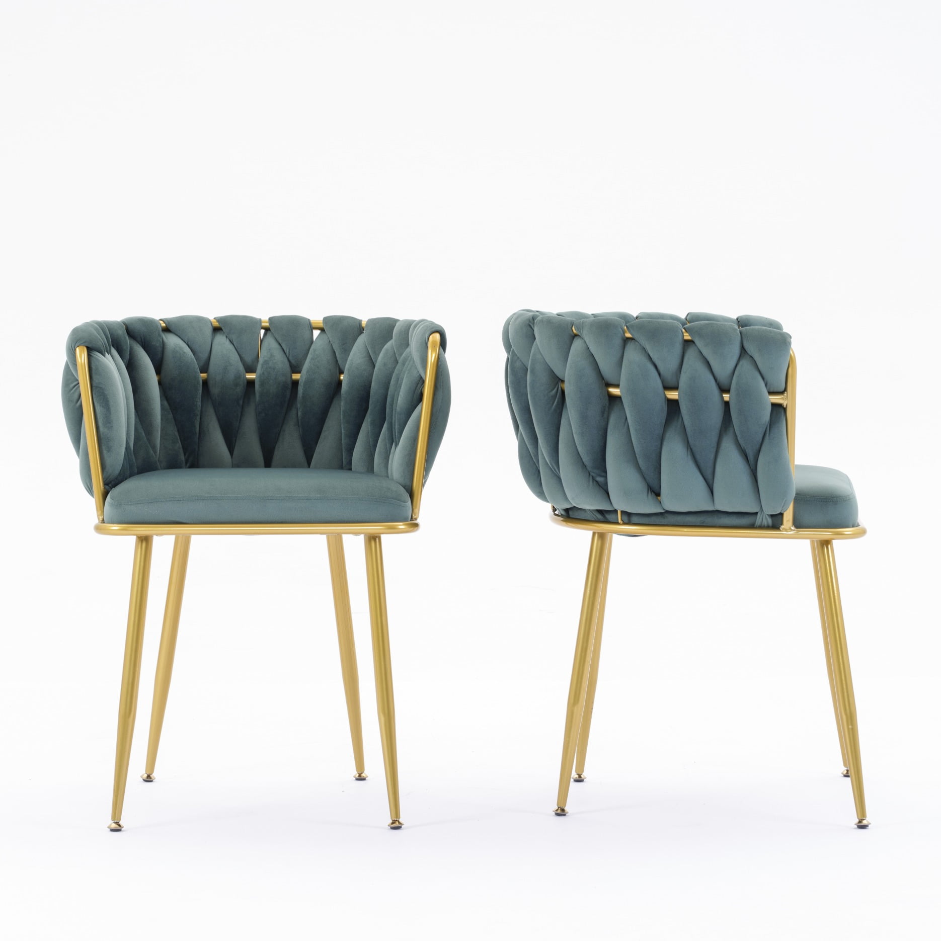 Set of 2 Living Room Chairs with Gold Metal Legs, Velvet Makeup Vanity ...