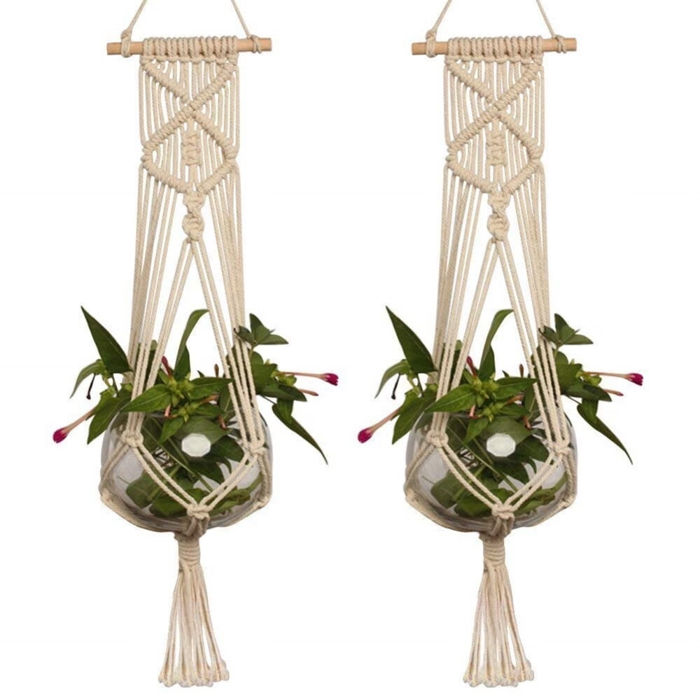 Set of 2 Macrame Plant Hanger with Wooden Dowel Wall Hanging Planter ...