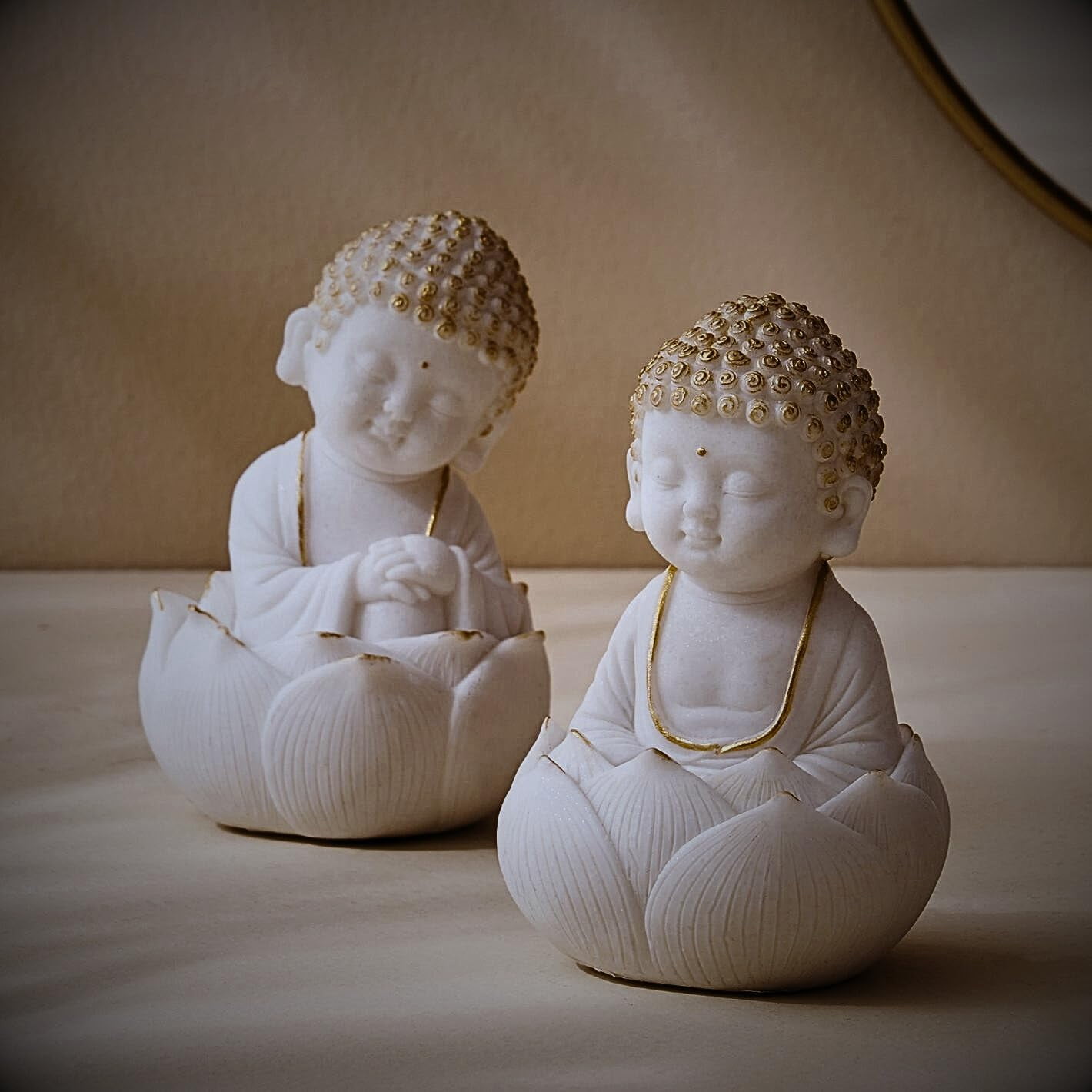 Set of 2 Marble Finish Buddha Monk Statues for Living Room/Bedroom ...