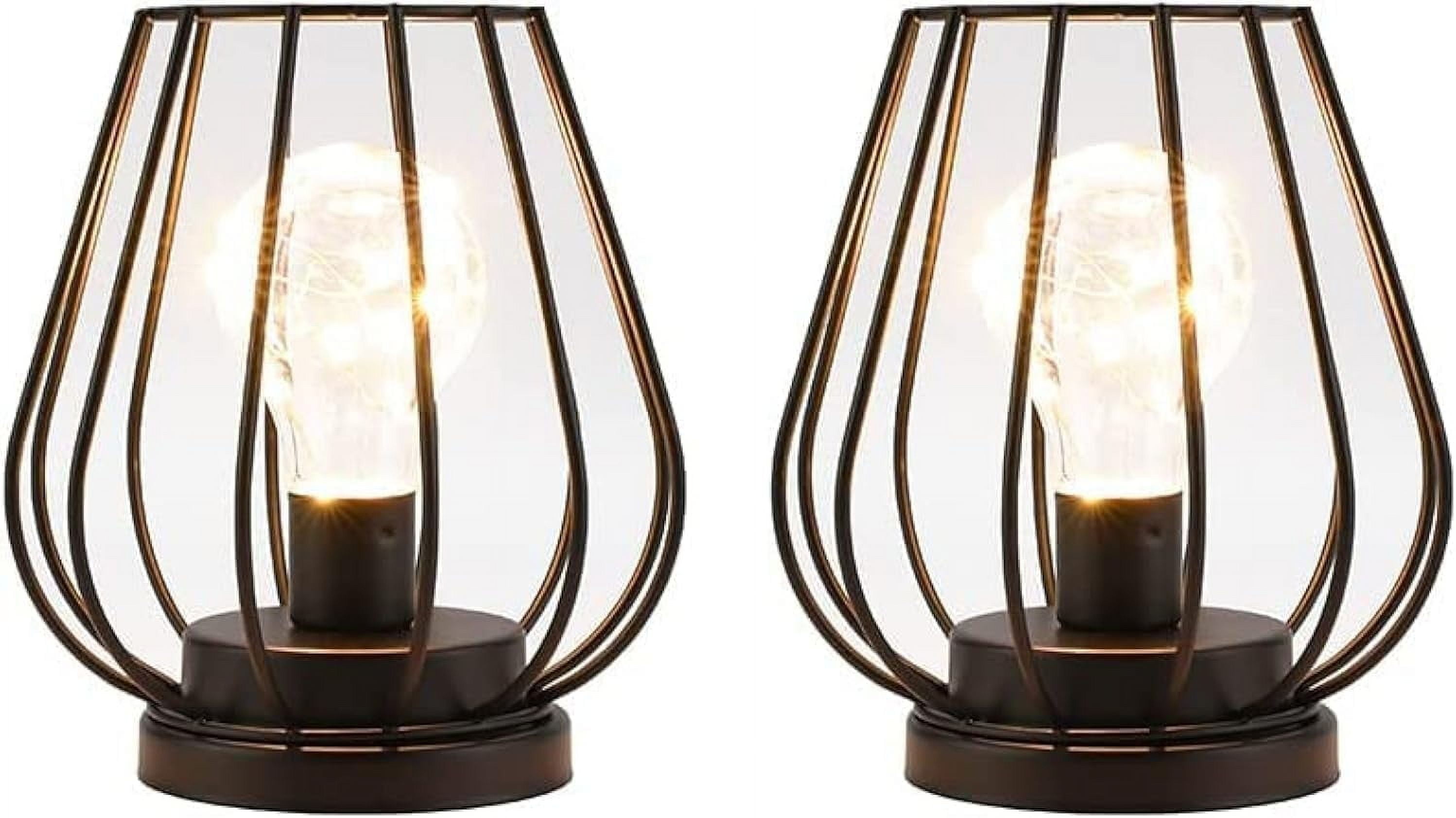 Set of 2 Metal Battery Operated Lamp 7'' Tall Mini Cage Shape Cordless ...