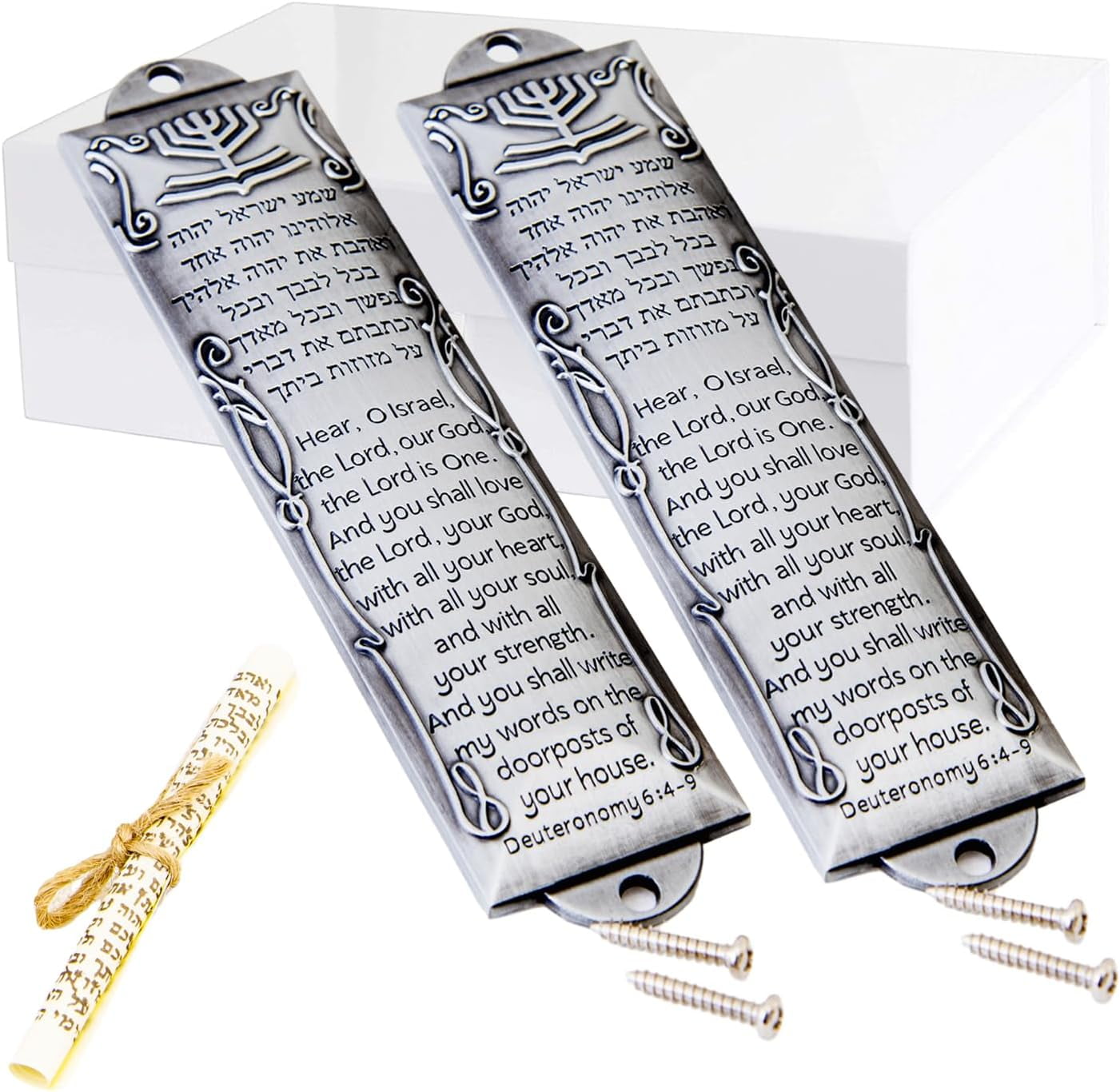 Set of 2 Mezuzahs, Mezuzah with Scroll for Door, Metal mezuzah Plaque ...