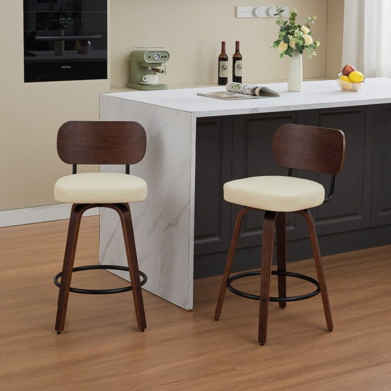 Set of 2 Mid-Century Swivel Bar Stools, 26” Counter Height Chairs with ...