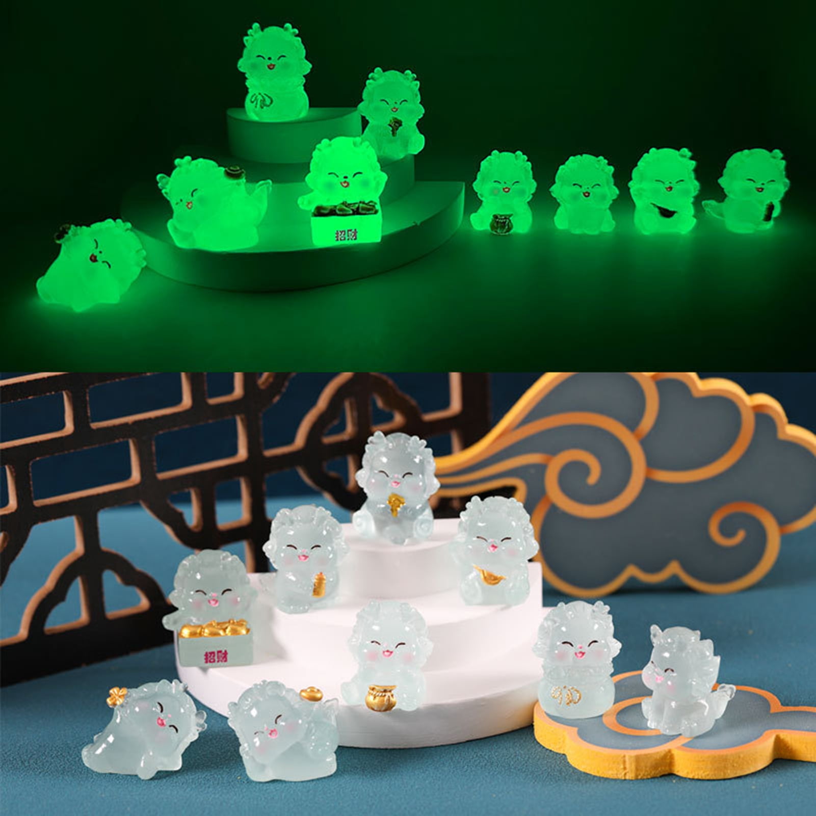 Set of 2 Mini Luminous Dragon Figurines - Adorable Zodiac Dragon Models ...