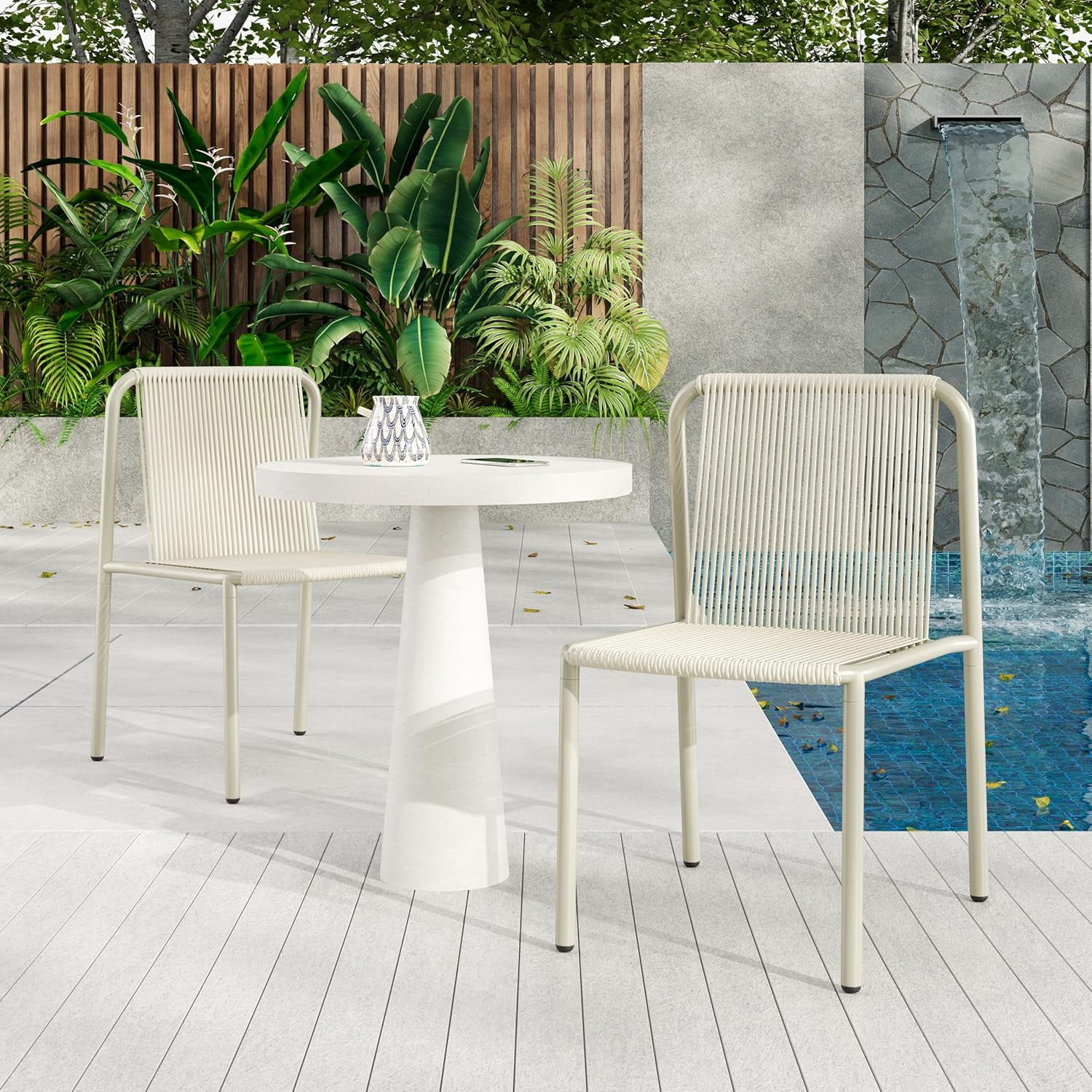 Set of 2 Minimalist Patio Wicker Stacking Dining Chairs, Outdoor Rattan ...