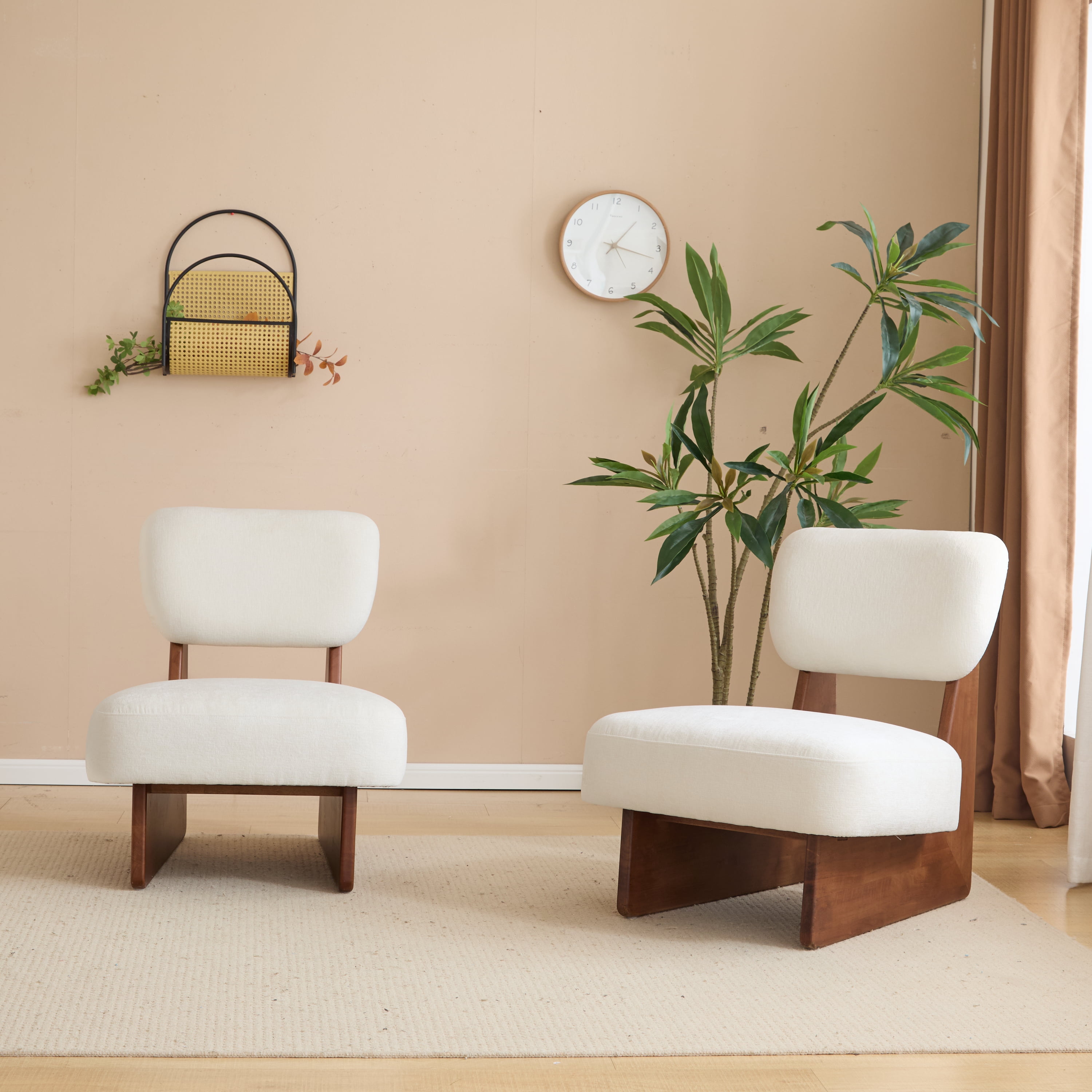 [Set of 2] Modern Beige Lounge Chair with Polyester Upholstery, Sturdy ...