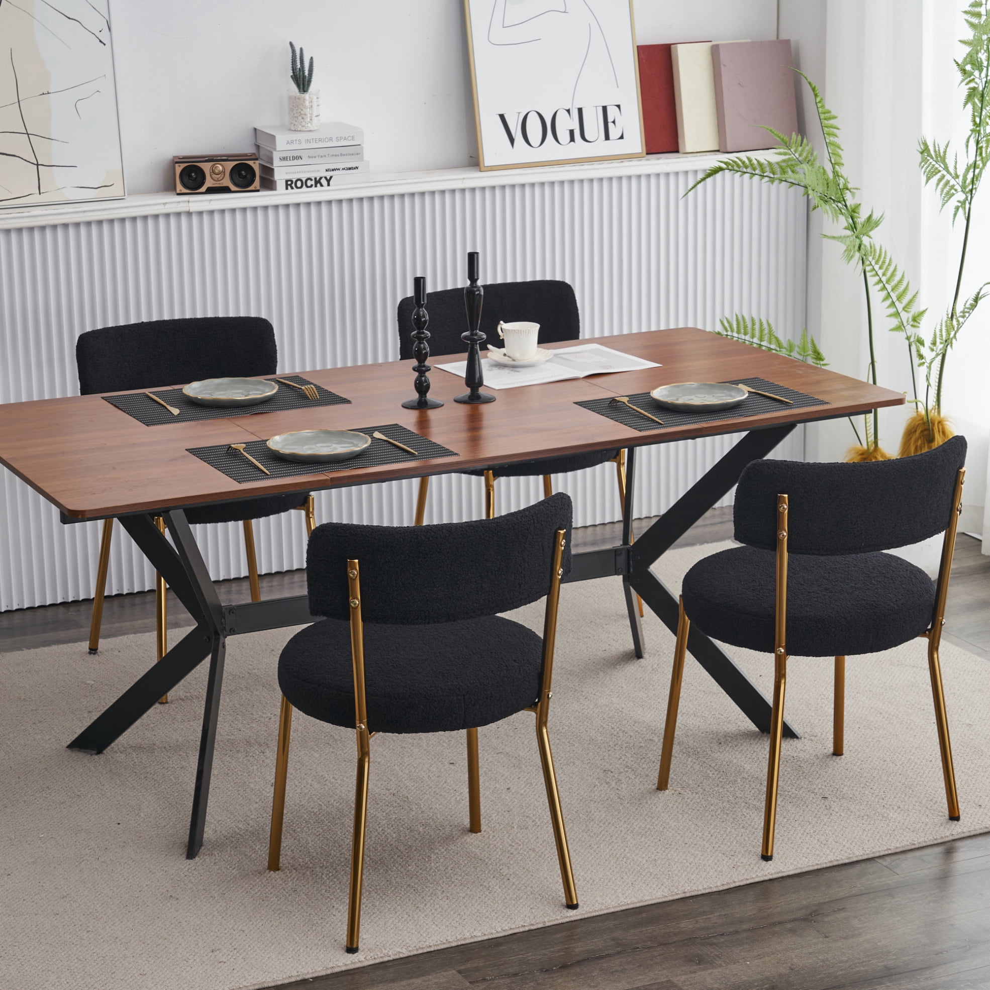 Set of 2 Modern Dining Chairs, Teddy Fabric Upholstered Accent Chair ...