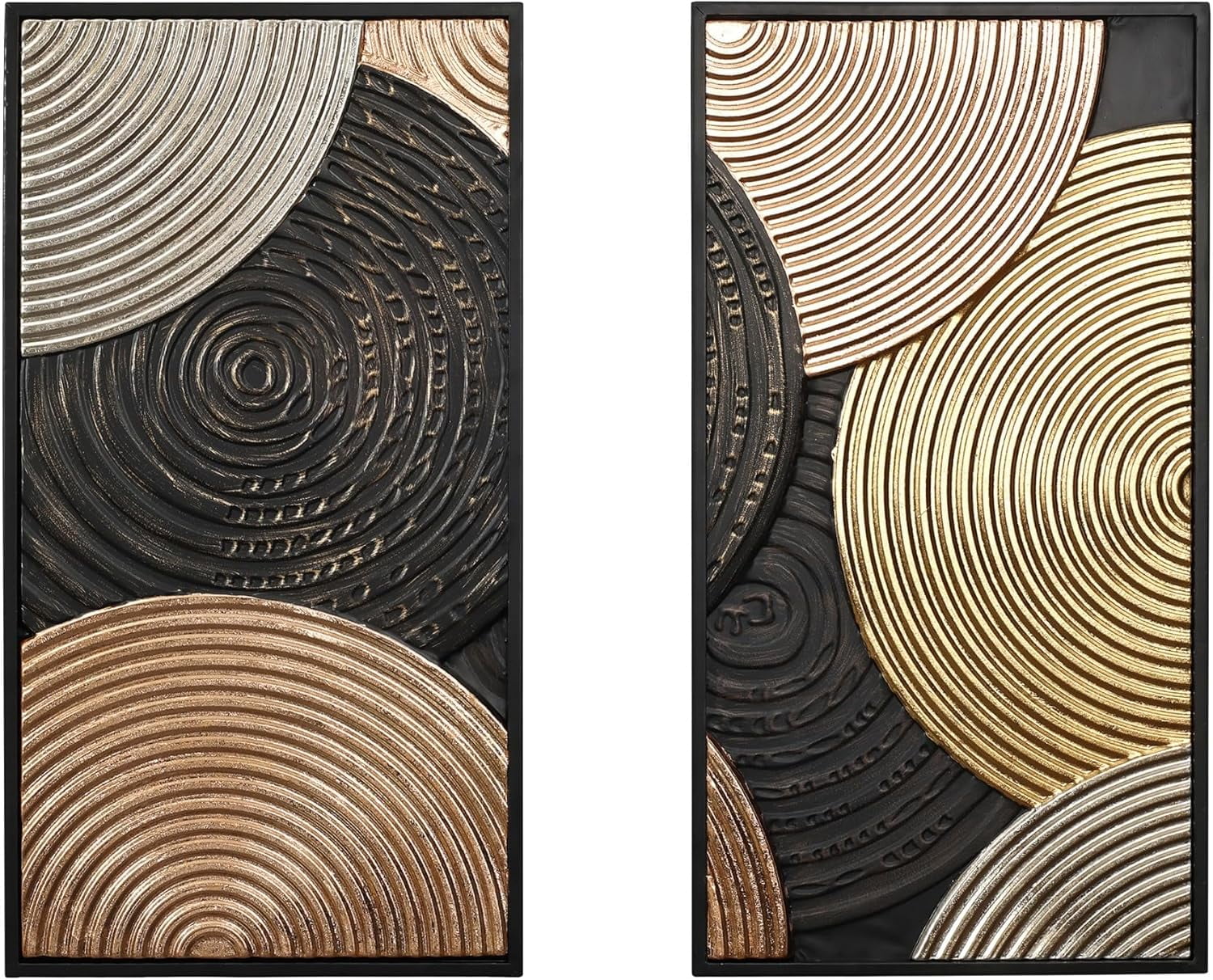 Set of 2 Modern Earth Tone Circles Abstract Rectangular Metal Wall ...
