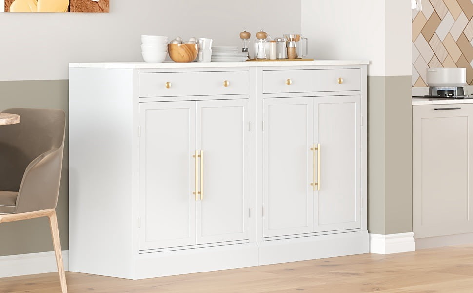 Set of 2 Modern Freestanding Kitchen Pantry, Buffet Food Storage ...