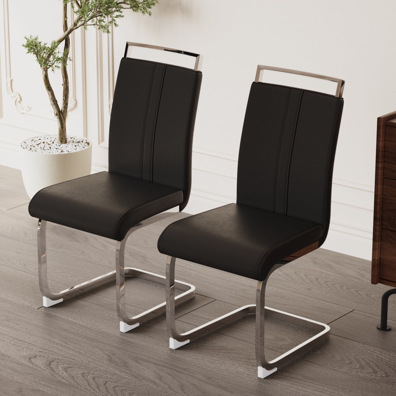 Set of 2 Modern Kitchen & Dining Chairs with Horizontal Stripe Backrest ...