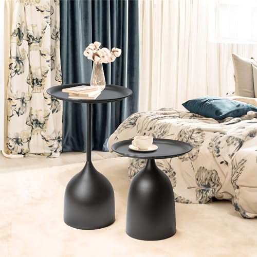 Set of 2 Modern Nesting Side Tables - Combination Round Metal End and ...
