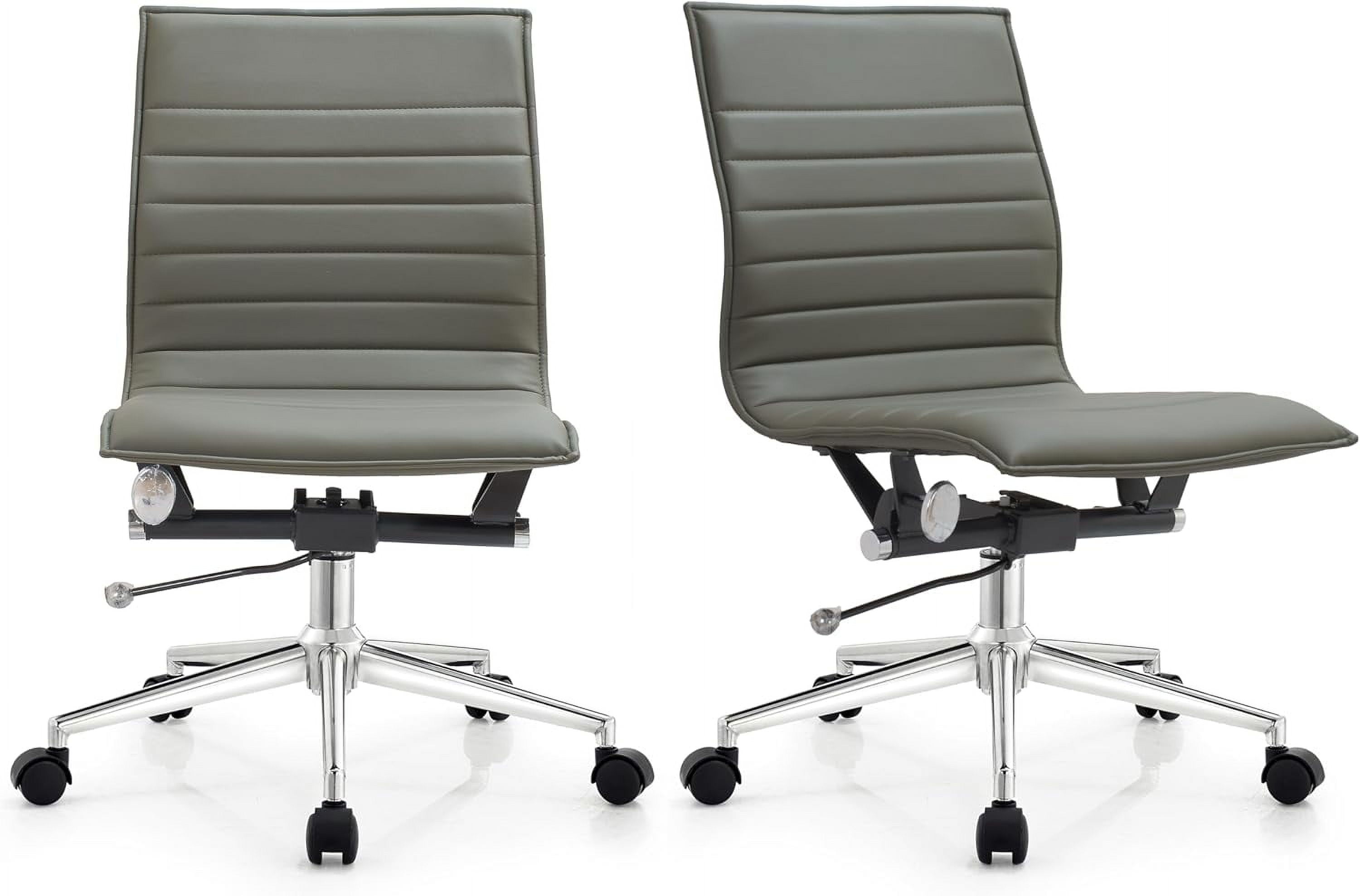 Set of 2 Modern Office Chairs | Upholstered PU Leather Ribbed Armless ...