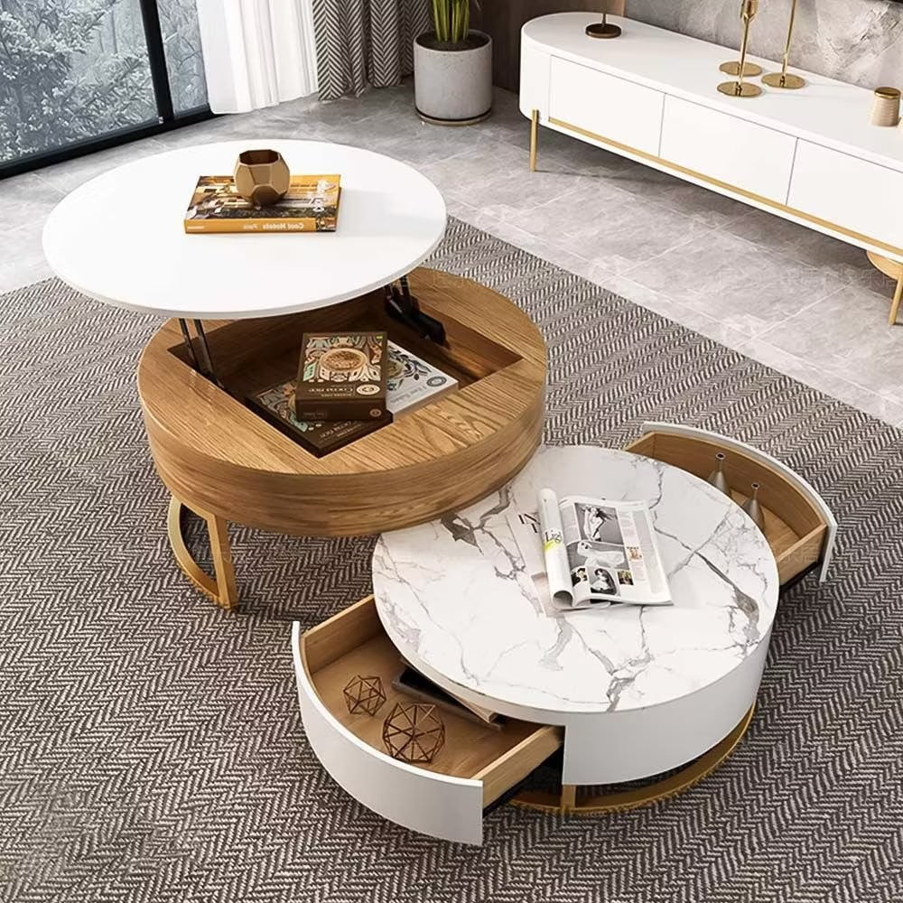 Set of 2 Modern Round Nesting Coffee Table Set with Sintered Stone Top ...