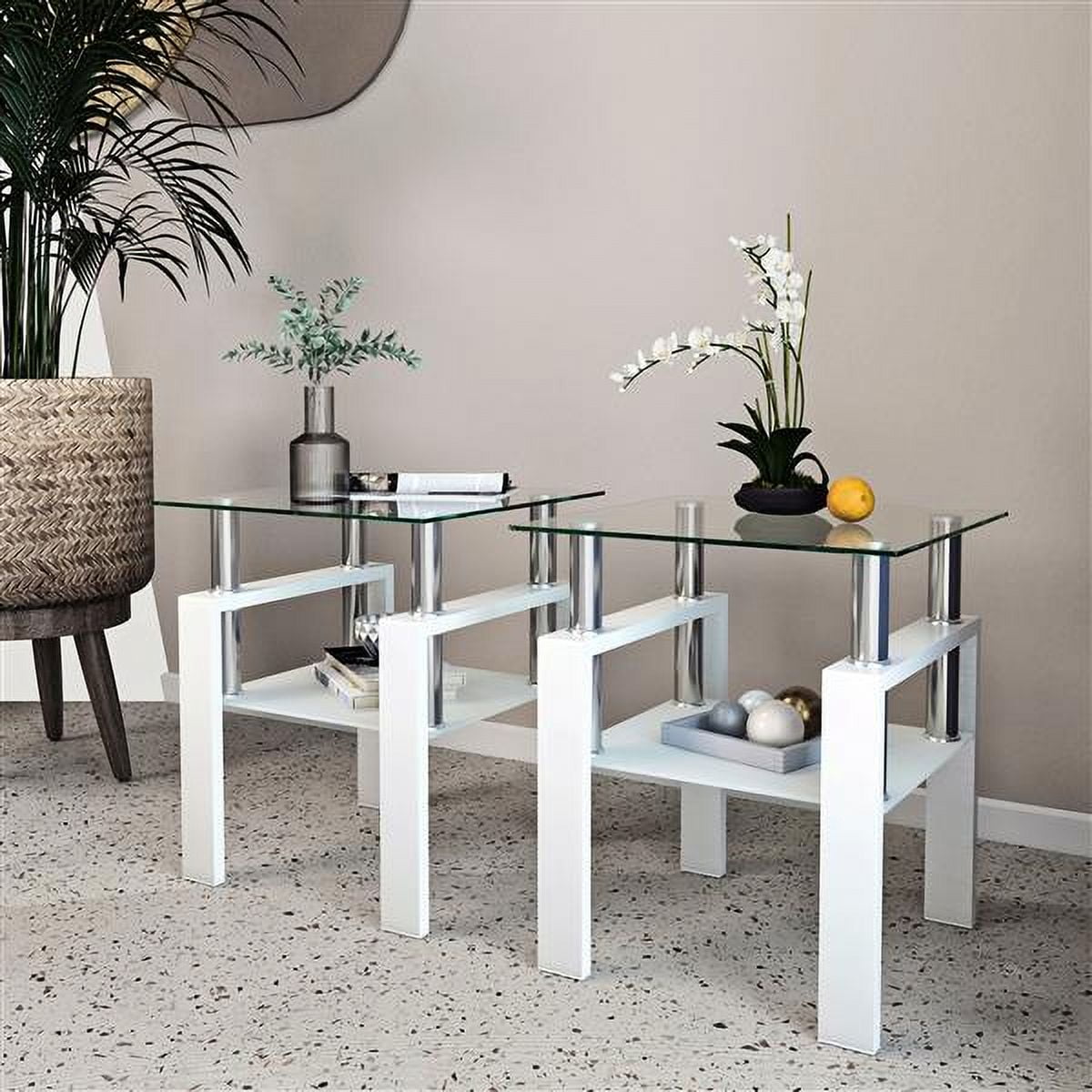 Set of 2 Modern Square Tempered Glass Coffee Tables – Transparent Top ...