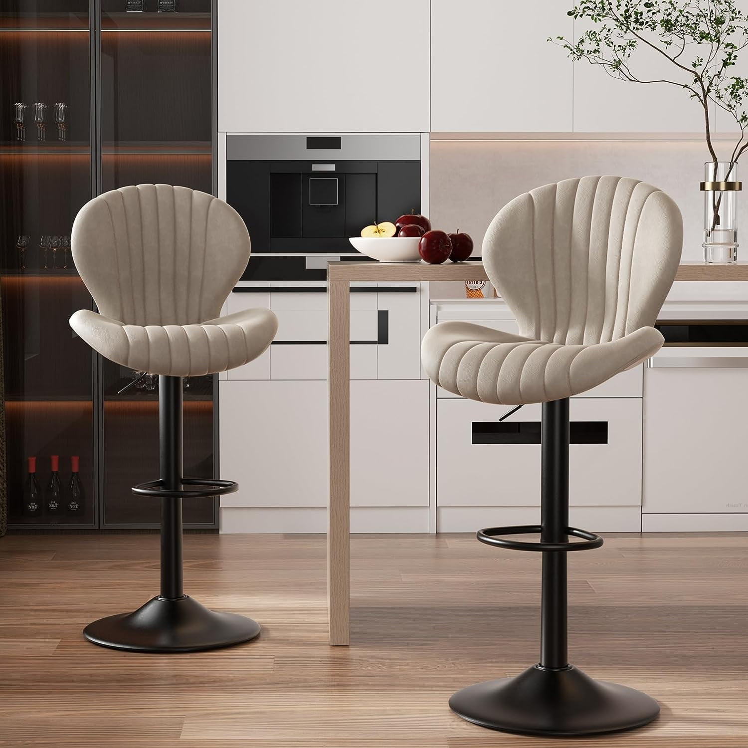 Set of 2 Modern Swivel Bar Stools - Counter Height with High Backrest ...