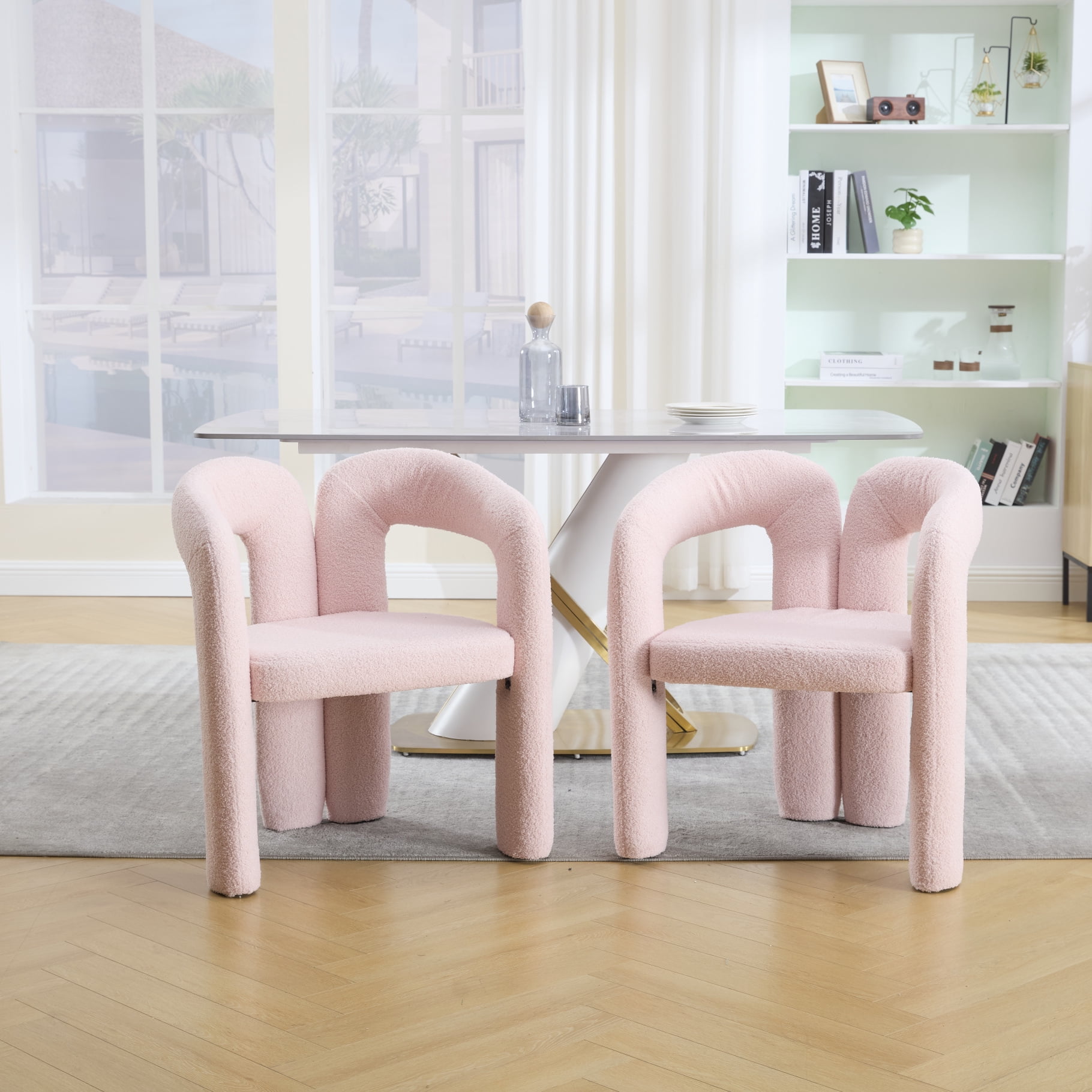 Set of 2 Modern Teddy Fabric Barrel Dining Chairs, Upholstered Accent ...