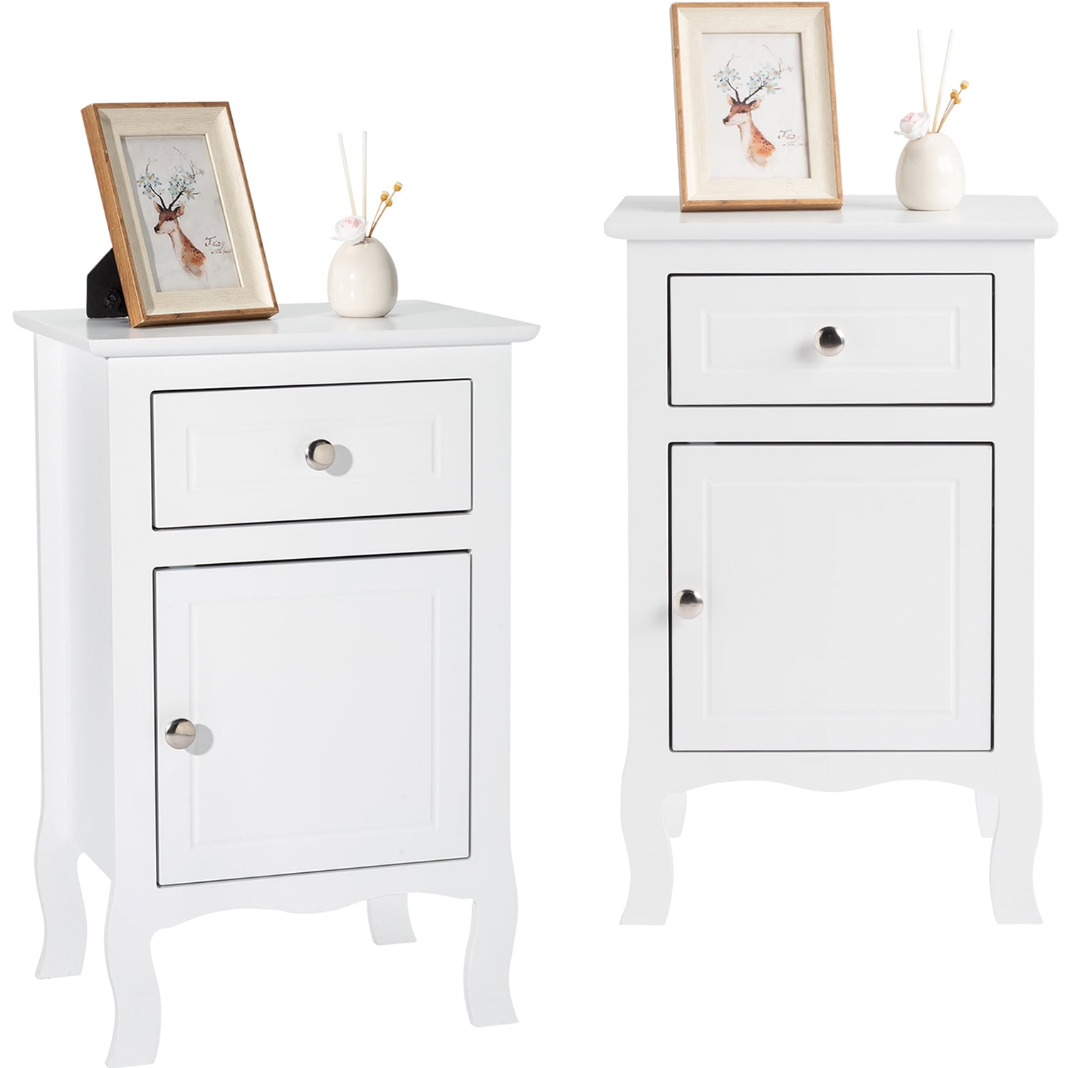 Set of 2 Nightstand Bedroom Bedside Table with Drawer and Cabinet ...