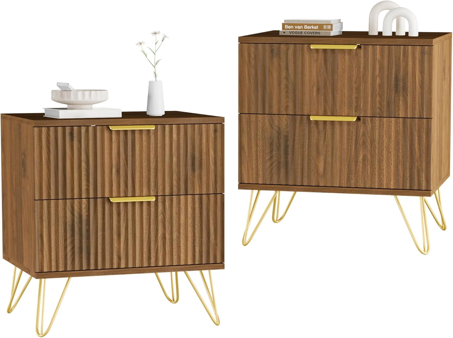 Set of 2 Nightstand, Mid Century Modern Night Stand Bedside Table with ...