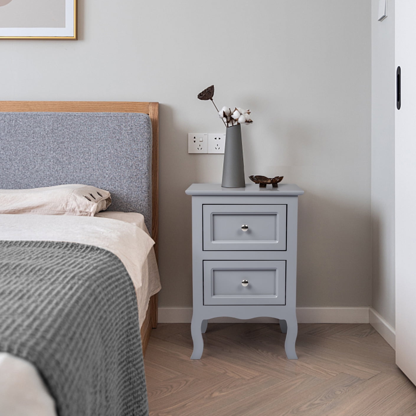 Set of 2 Nightstands Table, Country-Style Night Tables with Two-Tier ...