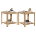 Set of 2 Oak Rounded Corner 2-Tier End Tables, Vertical Wave Grain Leg ...