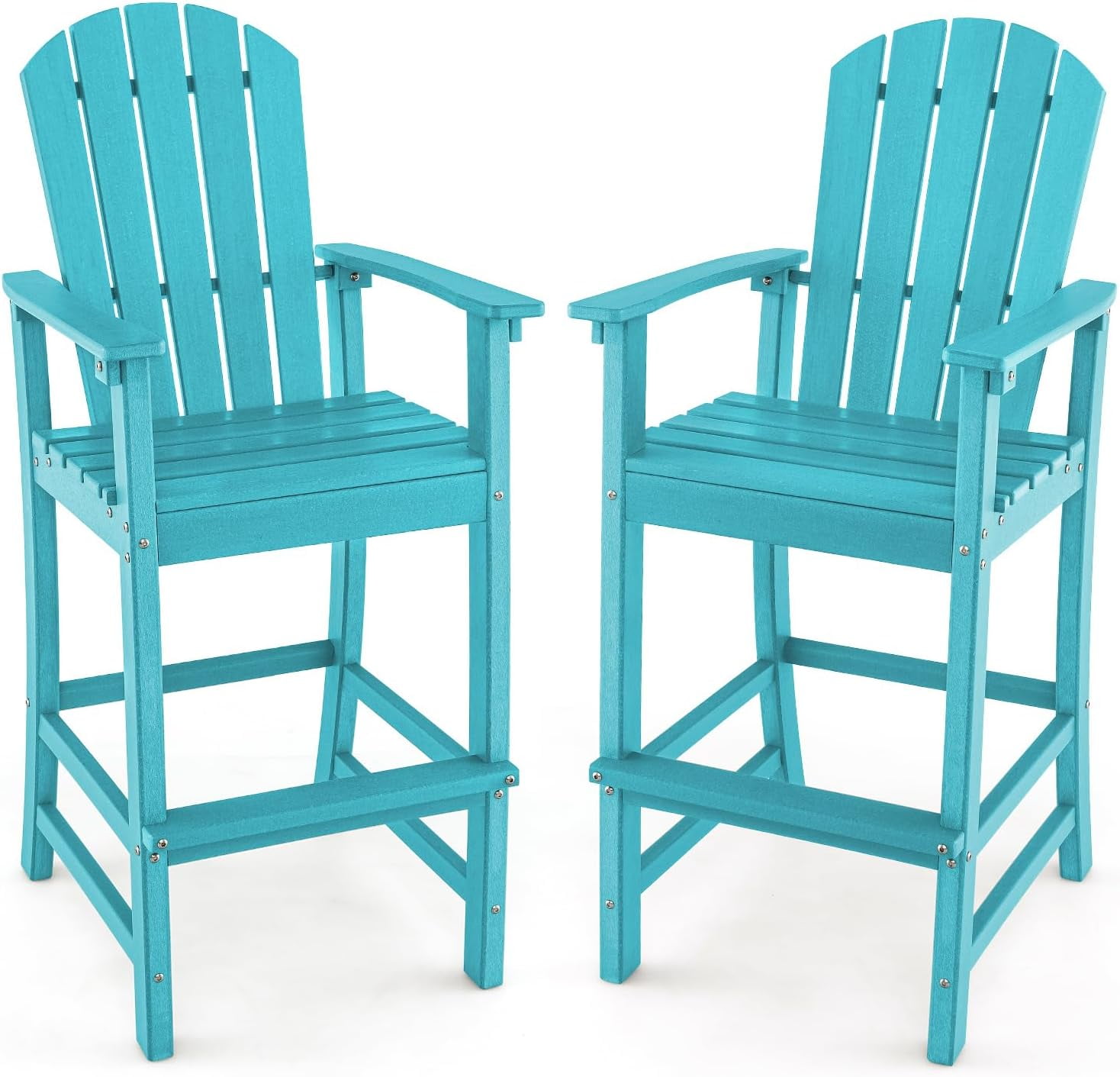 Set of 2 Outdoor Bar Stools, All Weather Tall Chair with Armrest ...
