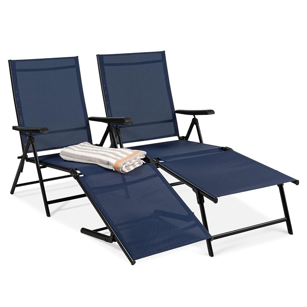 Set of 2 Outdoor Chaise Lounge Chair, Adjustable Reclining with Steel ...