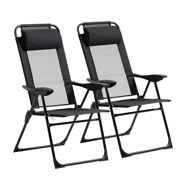Outdoor Deck Chair, Set of 2 Folding Patio Chairs, Camping Chair with ...