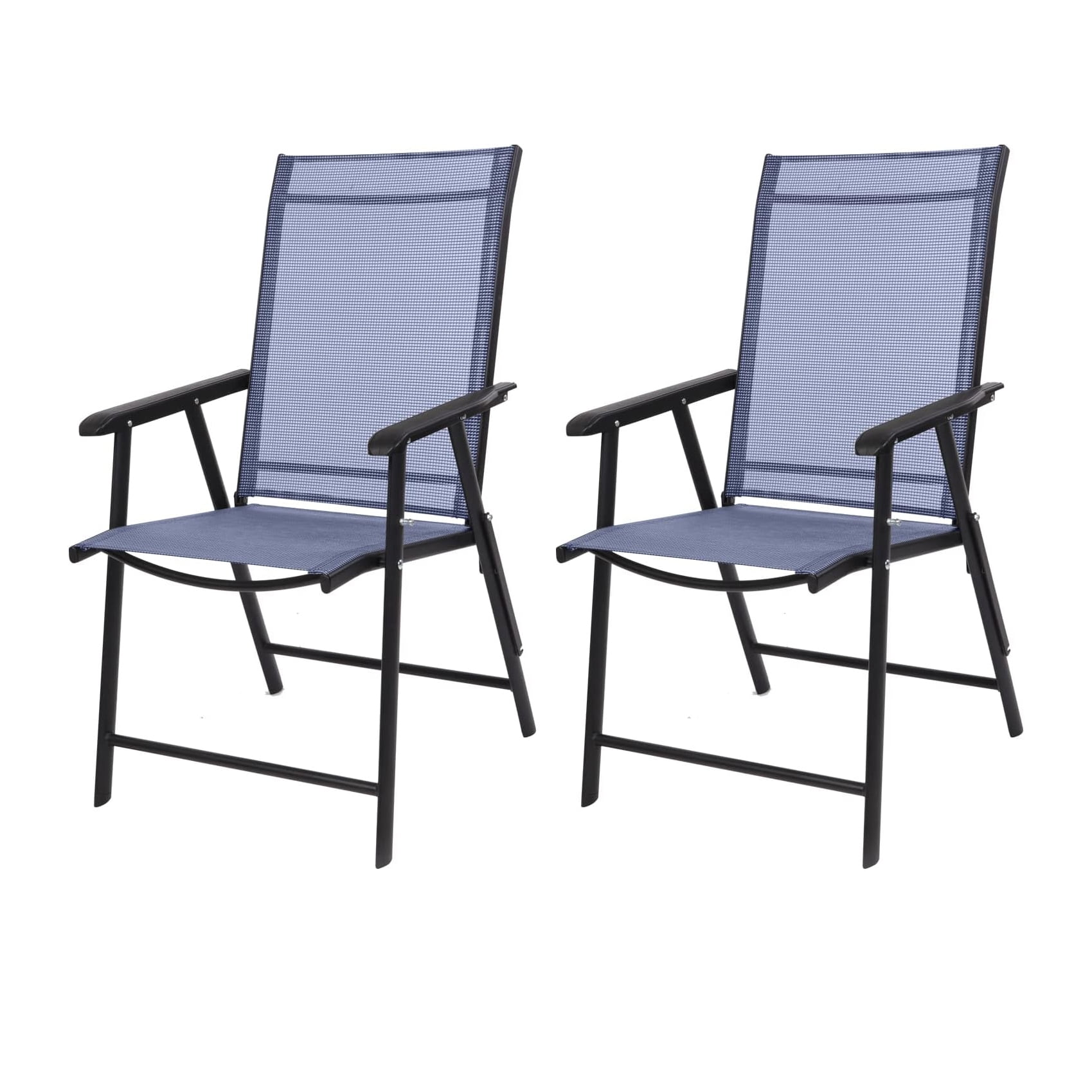 Set of 2 Folding Chairs with Arms, Portable Patio Chairs, Sling Back ...