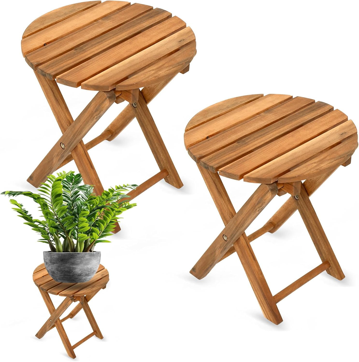 -Set of 2 Outdoor Folding Side Tables 13.6" Height, Waterproof Solid ...