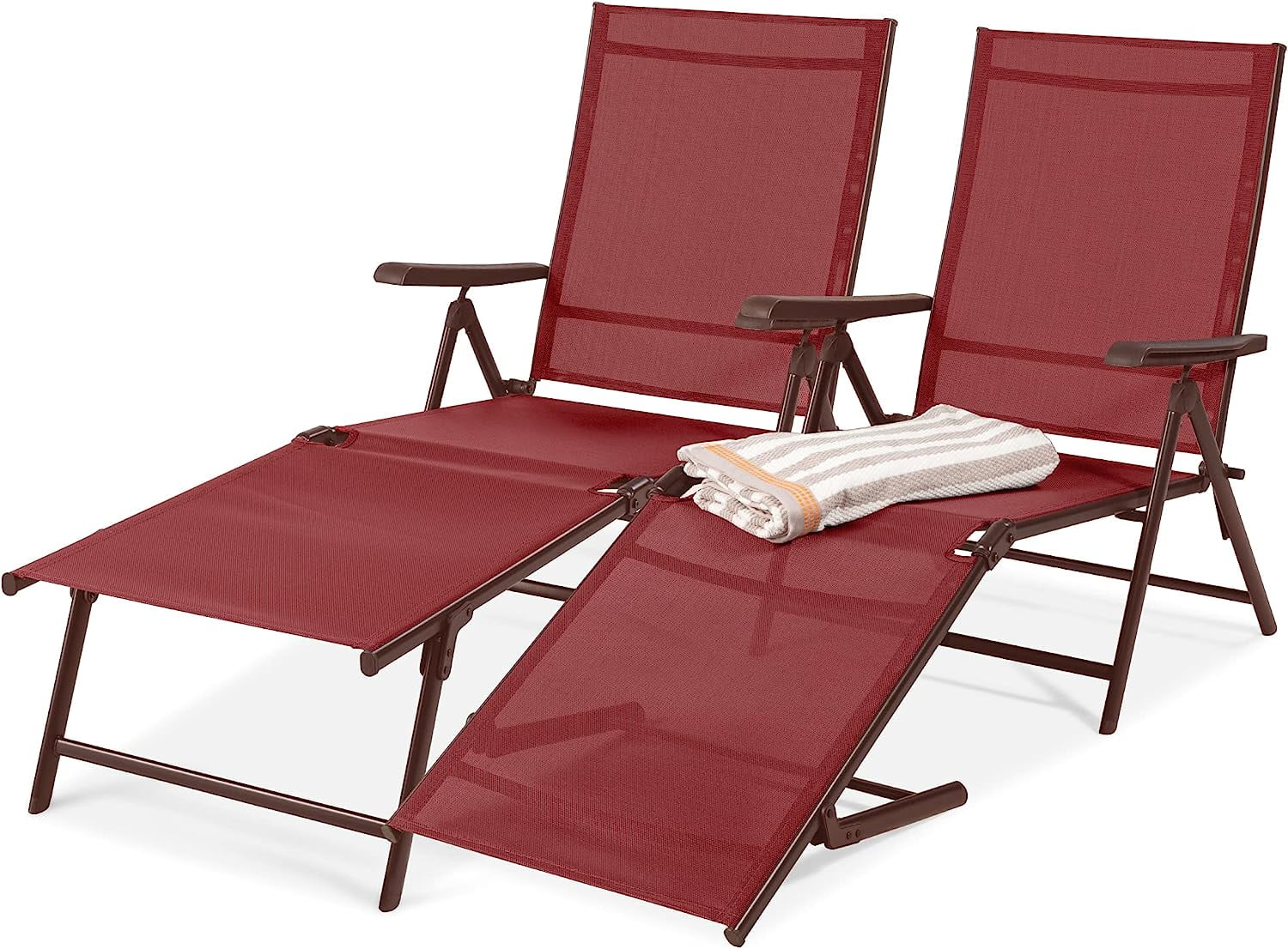 Set of 2 Outdoor Patio Chaise Lounge Chair Adjustable Reclining Folding ...