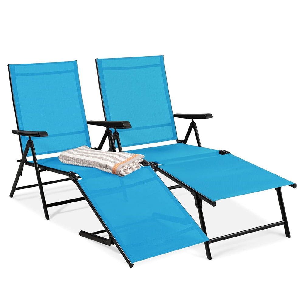 Set of 2 Outdoor Patio Chaise Lounge Chair Adjustable Reclining Folding ...