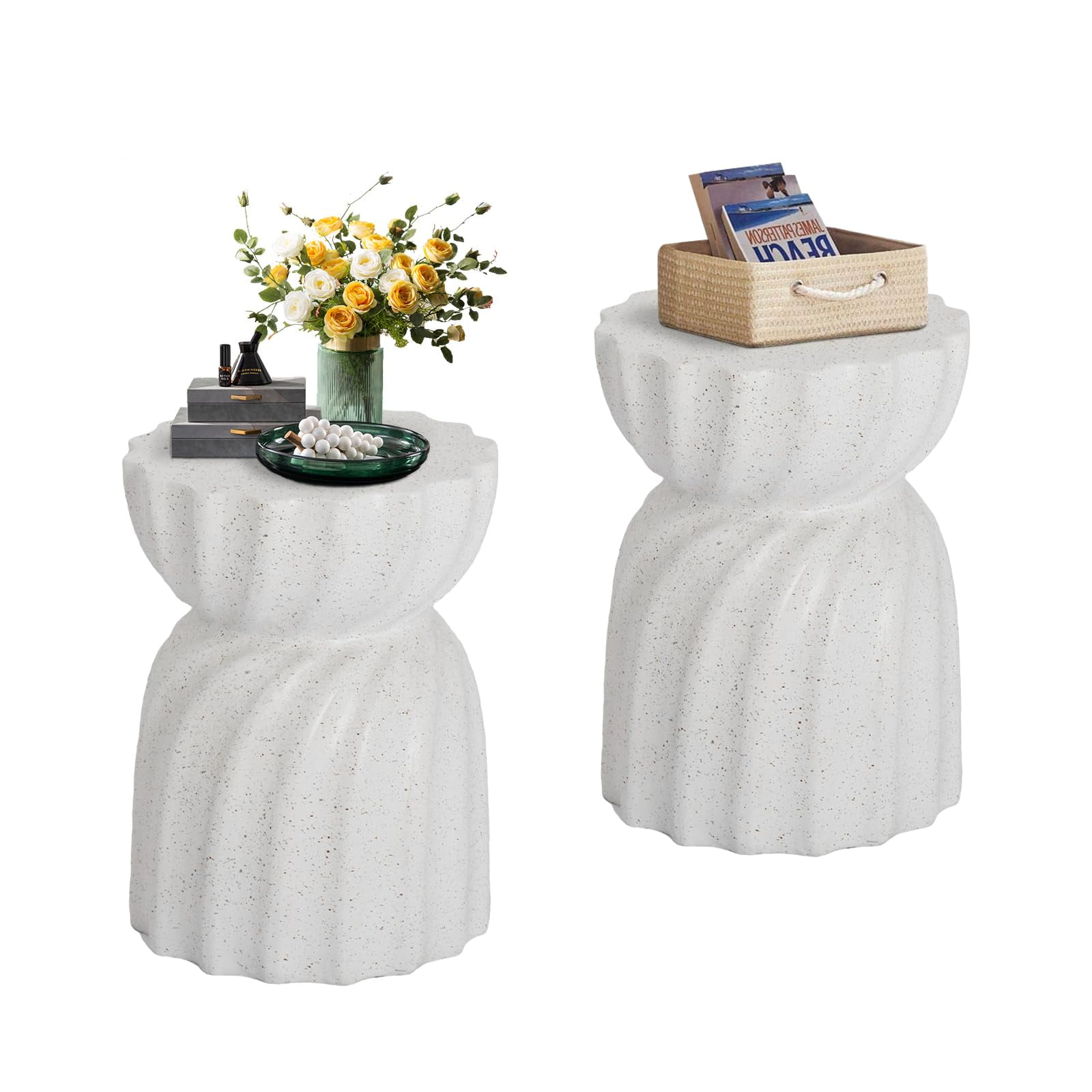 Set of 2 Outdoor Side Table, 19" Concrete Contemporary Lightweight Side ...