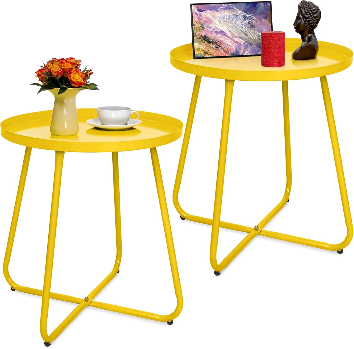 Set of 2 Outdoor Side Table Outdoor, Metal Side Table Small Round Side ...