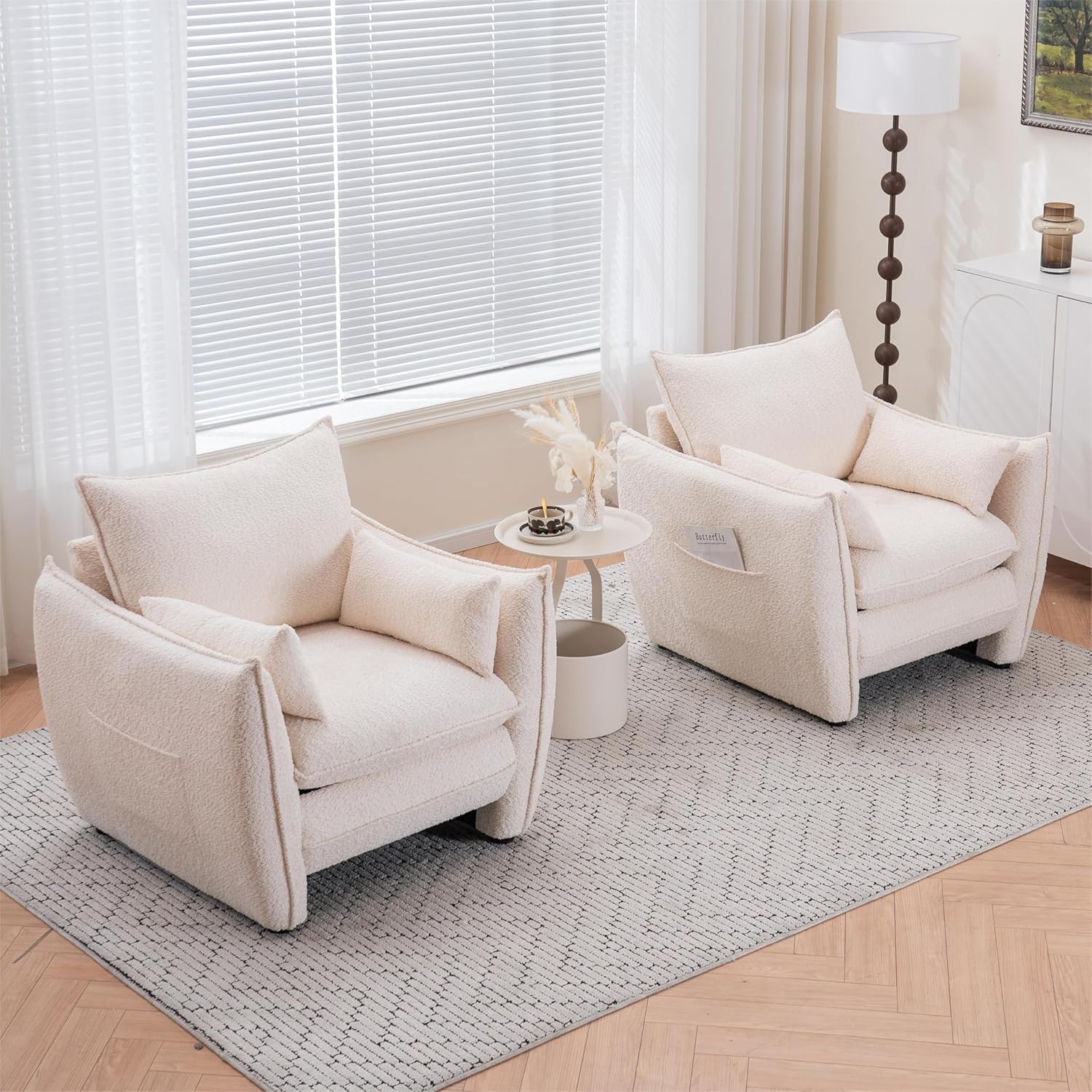 Set of 2 Oversized Chenille Accent Chairs with Armrests, Comfy ...