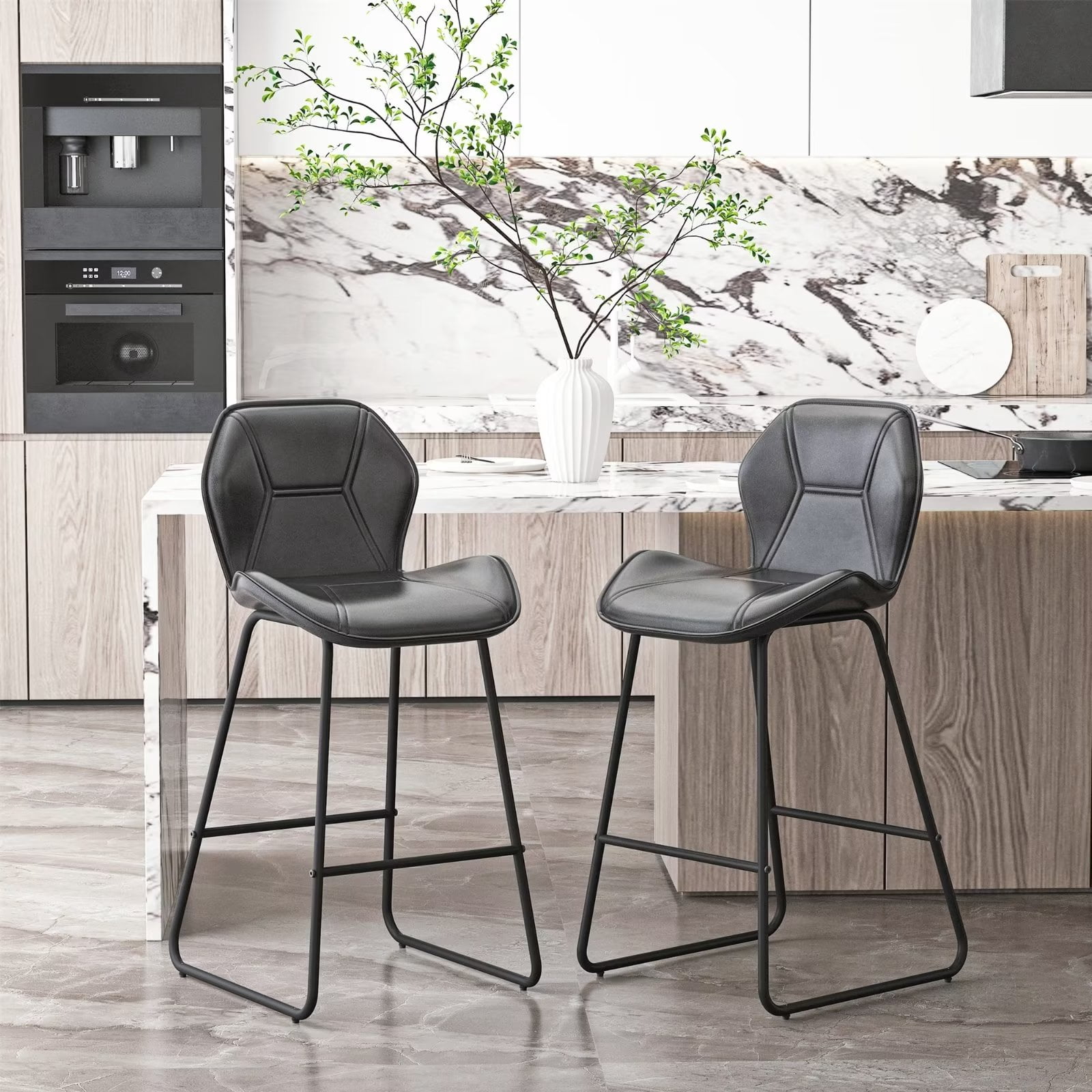Set of 2 PU Leather Bar Chairs, Counter Height Bar Stools Pub Chairs ...