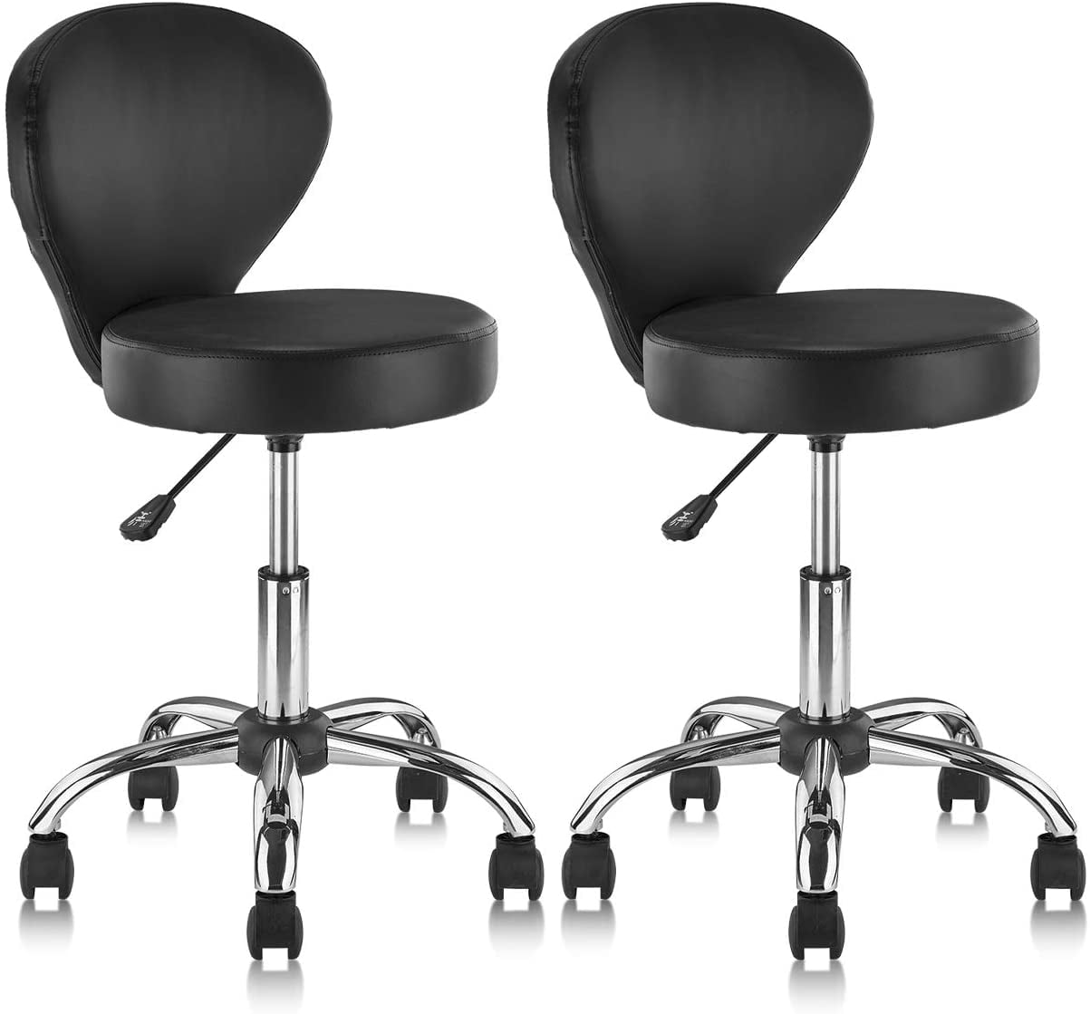 Set of 2 PVC Faux Leather Rolling Swivel Salon Stool Chair with Wheel ...