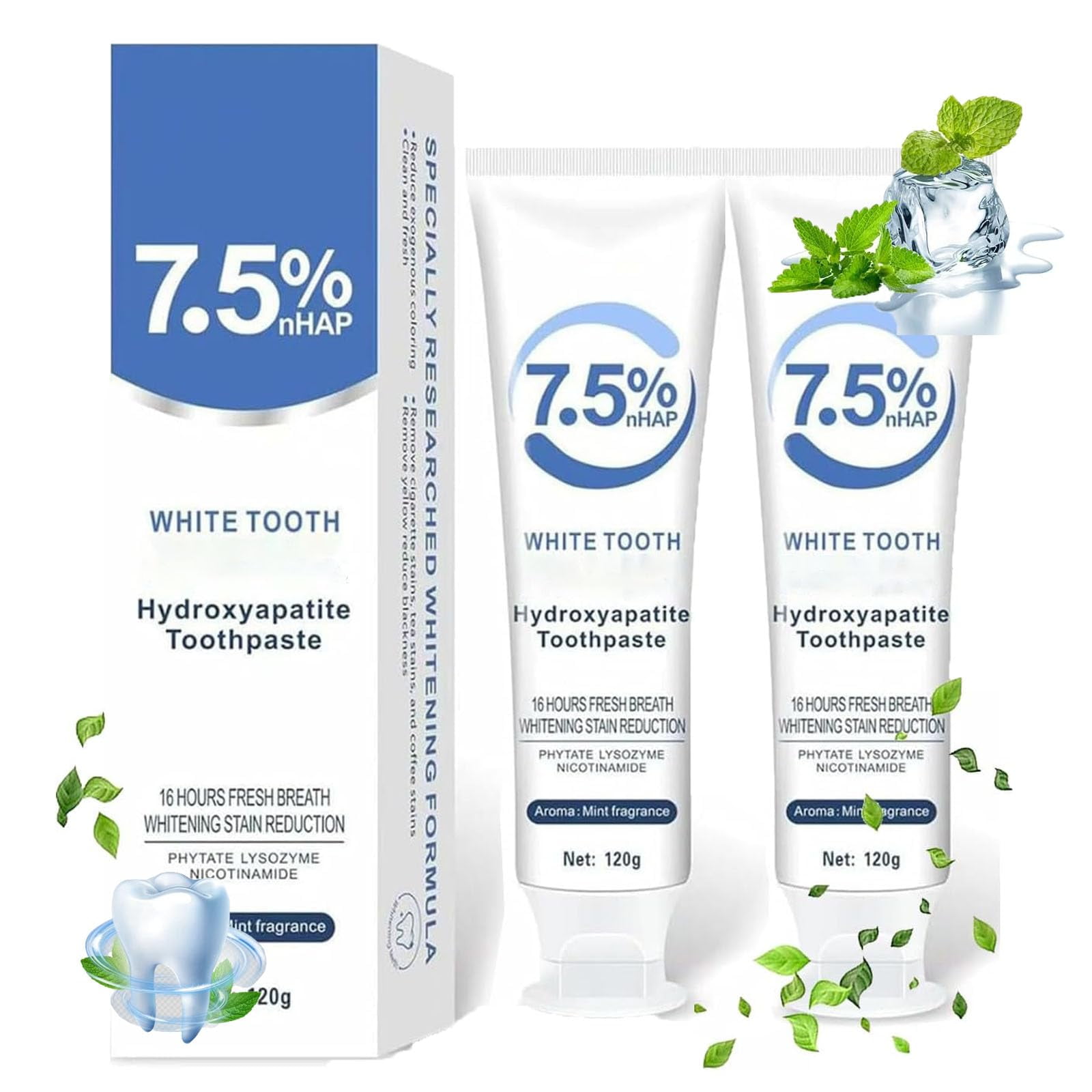 Set 2-Pack 7.5% nHAP SSF20 Hydroxyapatite Toothpaste, Nano ...