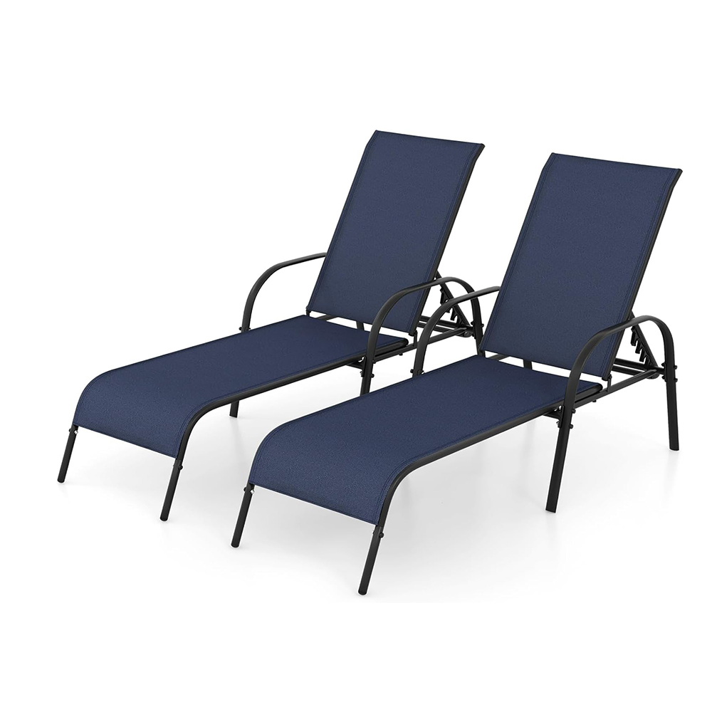 Set of 2 Patio Lounge Chair, Outdoor Chaise Lounge with 5 Adjustable ...