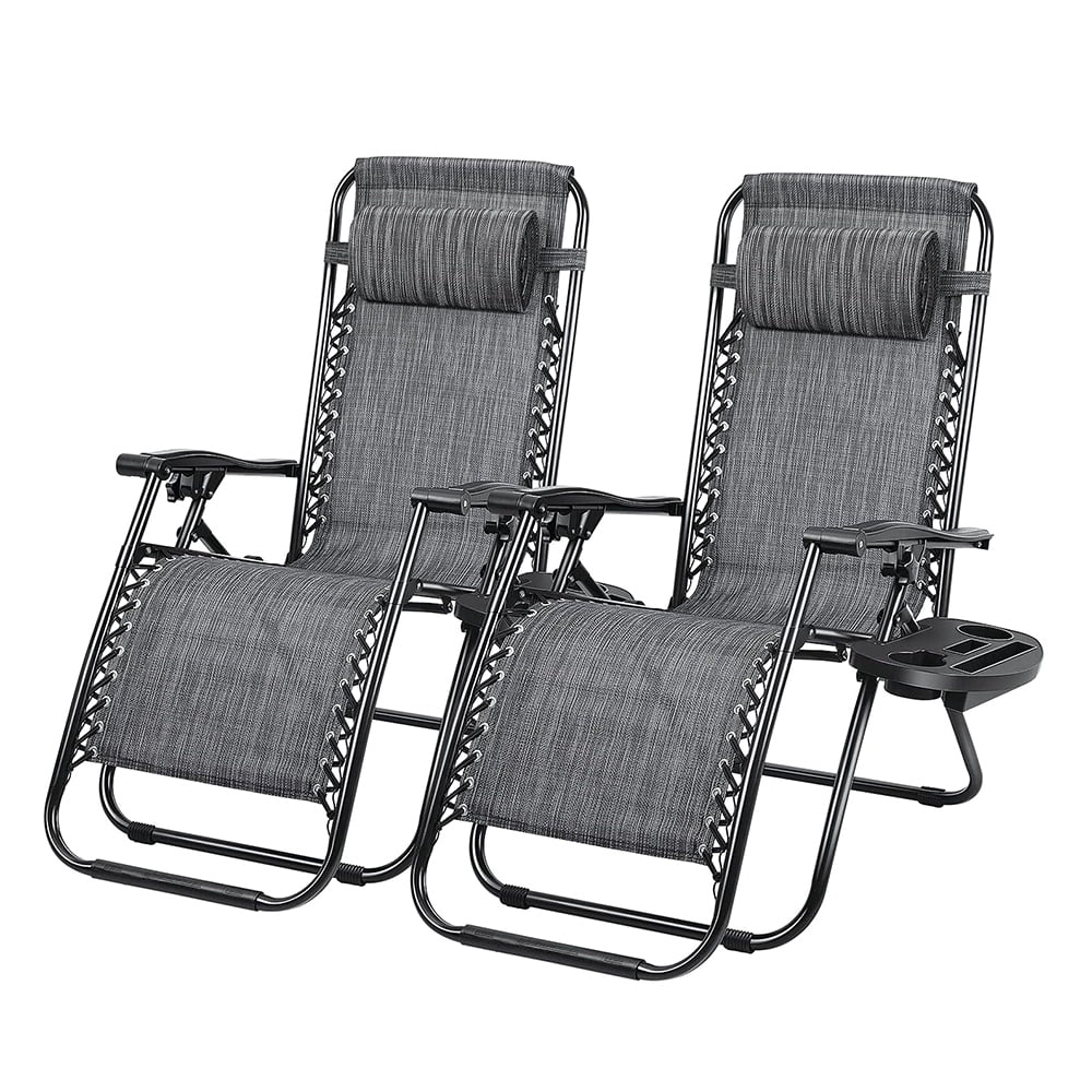 Set of 2 Patio Zero Gravity Chair, Outdoor Folding Adjustable Reclining ...
