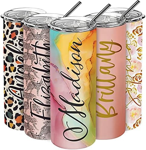 Set of 2, Personalized Skinny Tumbler with Lid & Straw, 20 Oz with ...
