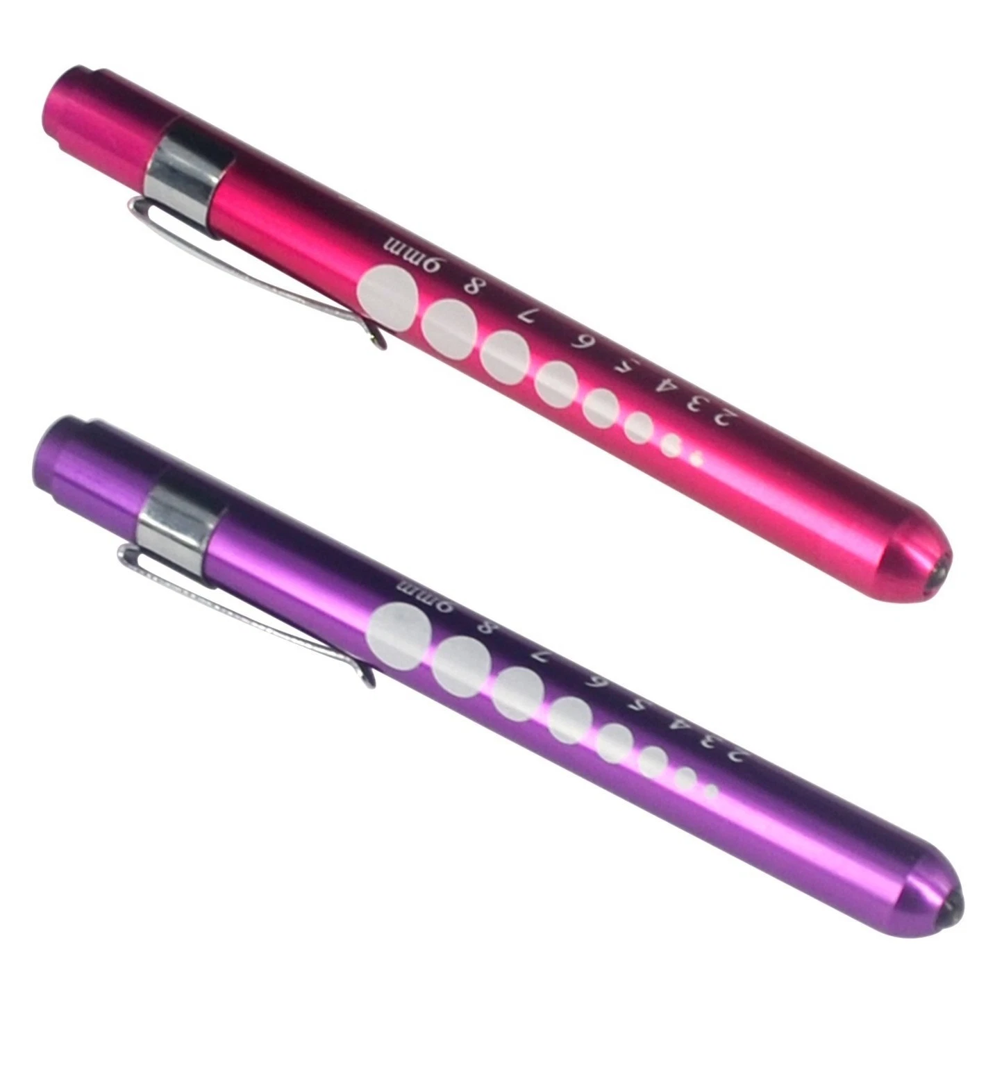 Set 2 Pink Purple Aluminum Penlight Pocket Medical Led With Pupil Gauge ...