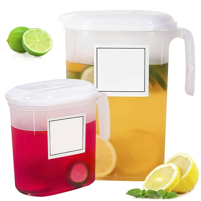 Set of 2 Plastic Water Pitchers with Spout, 2L/1.5L Fridge Drink Door ...