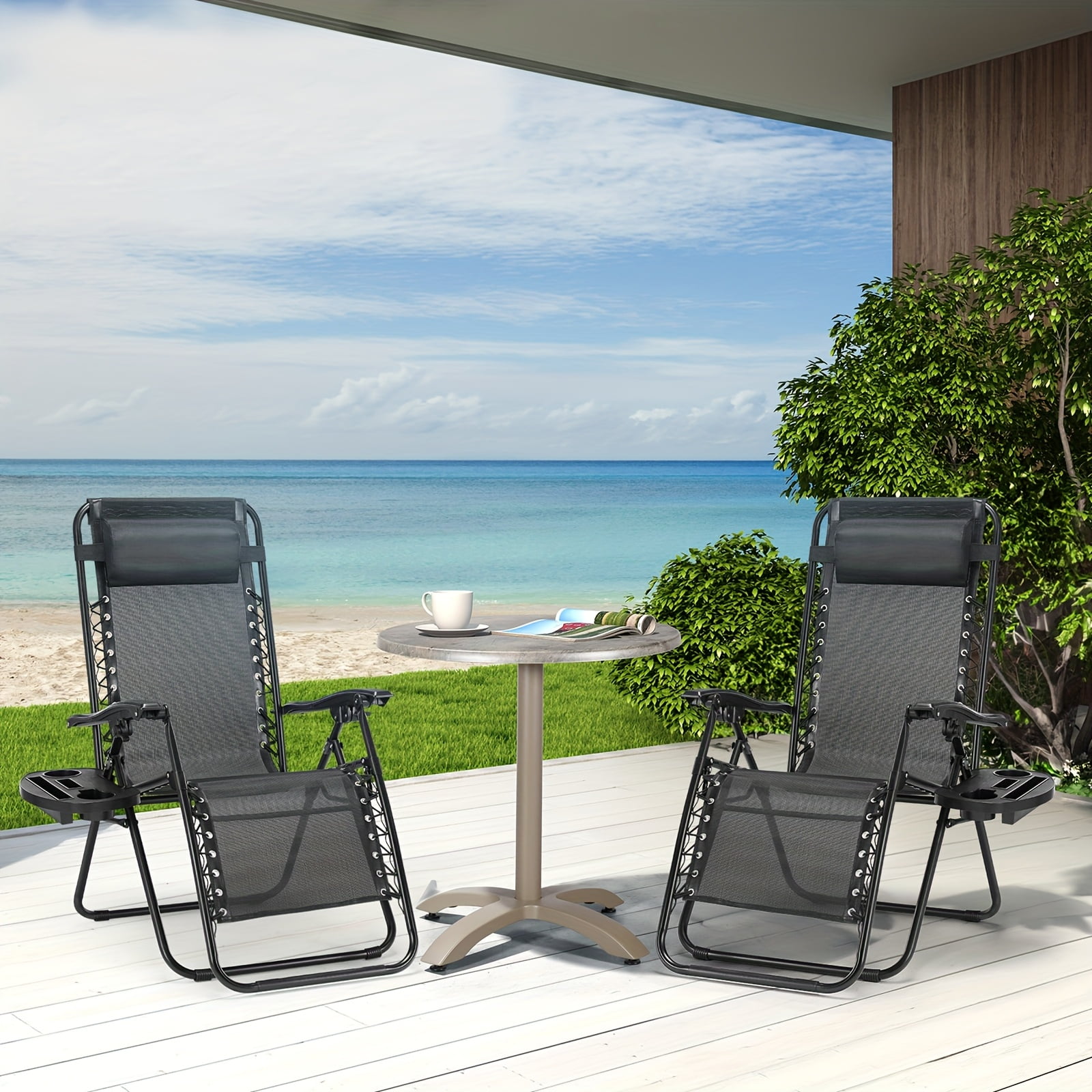 Set Of 2 Portable Recliner Chair, Beach Camping Patio Chair, Outdoor ...