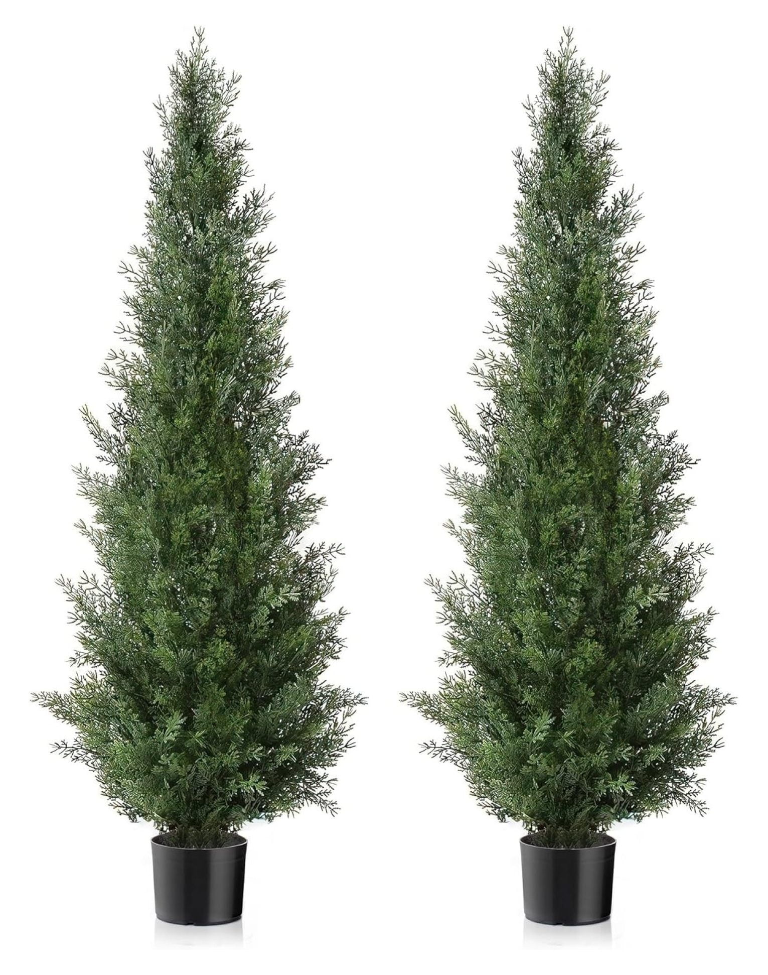 Set of 2 Pre-Potted 3 Feet Faux Cedar Tree, Lifelike UV Protected Front ...