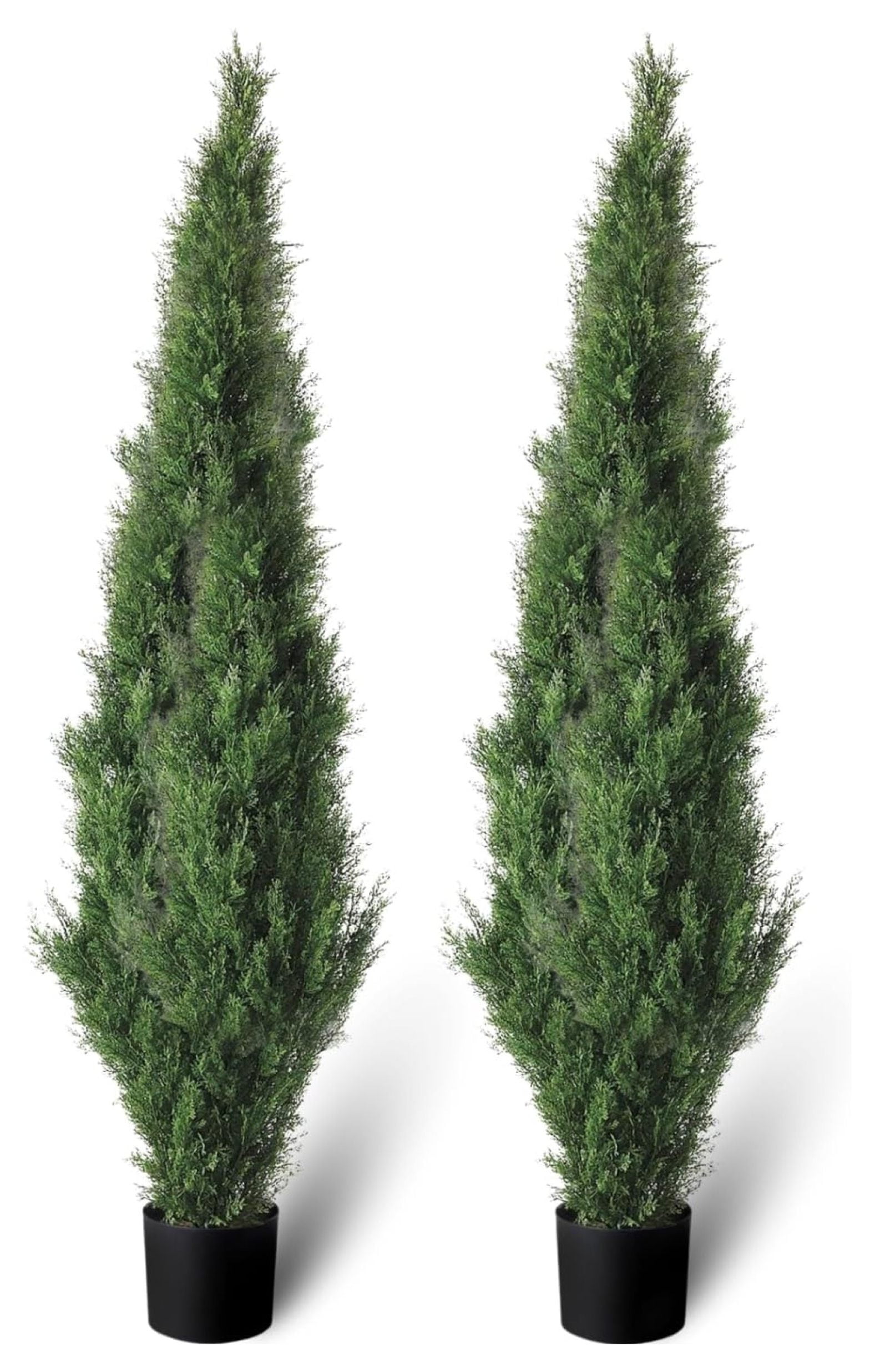 Set of 2 Pre-Potted 5 Feet Faux Cedar Tree, Lifelike UV Protected Front ...