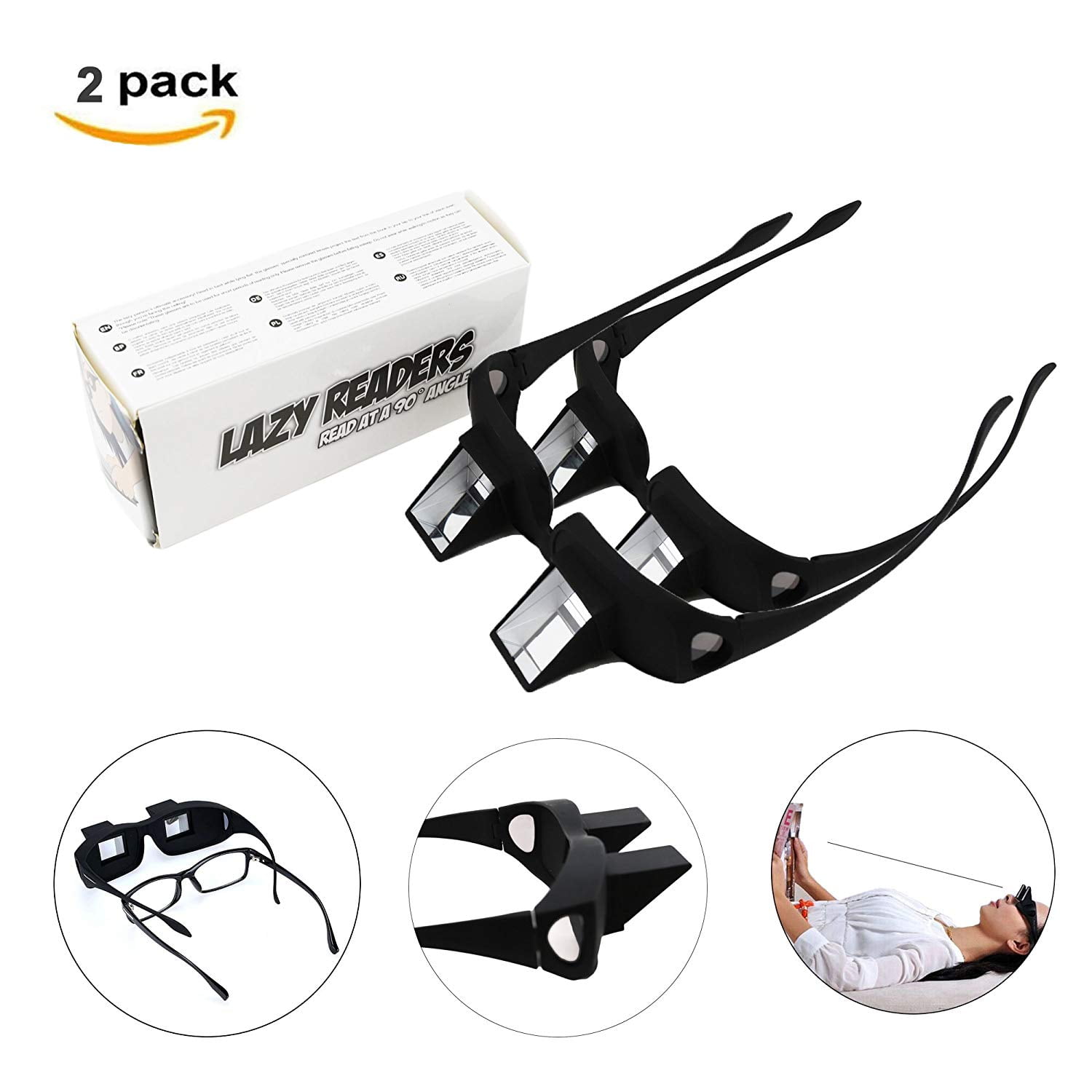 Set Of 2 Prism Glasses Lazy Readers Glasses Horizontal Spectacles