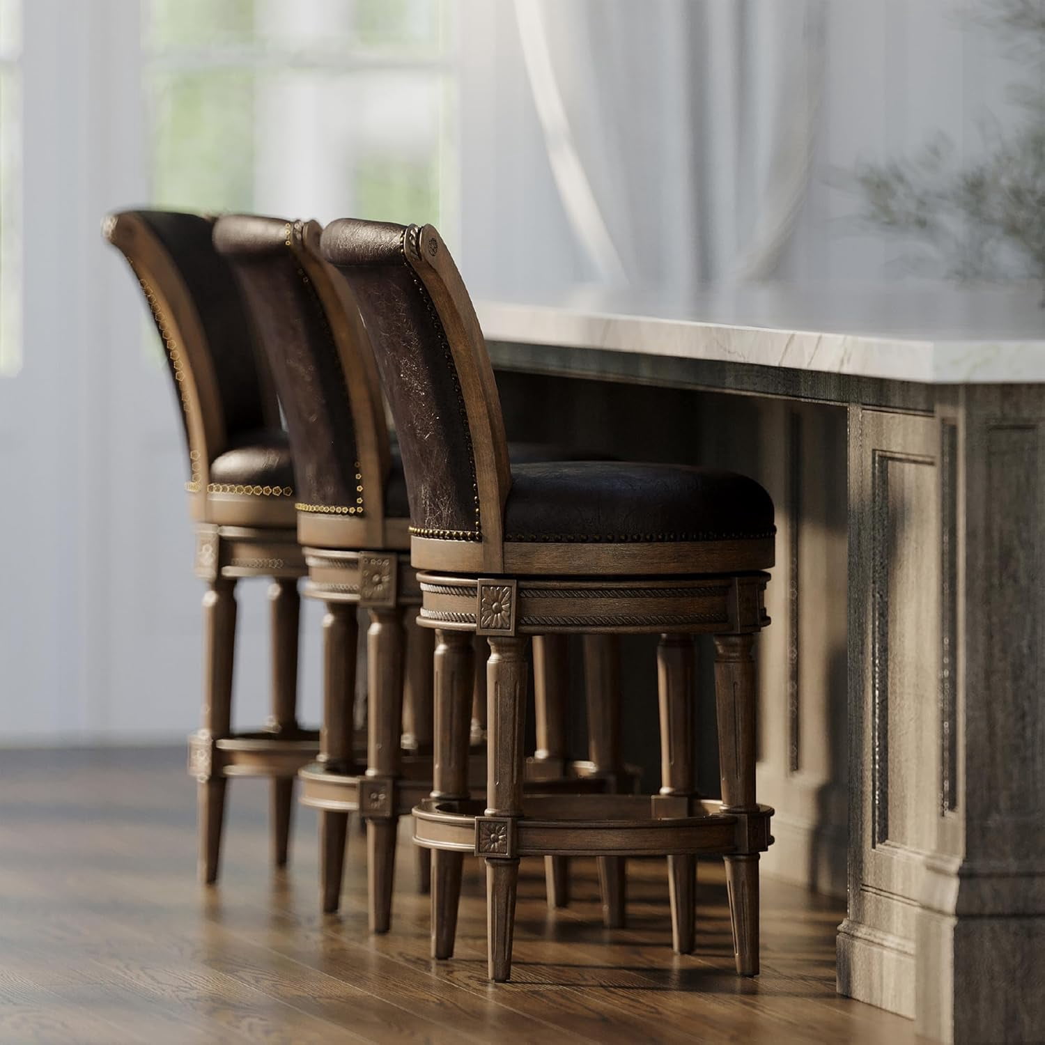 Set of 2 Pullman Counter Height Bar Stools with Walnut Finish and Vegan ...