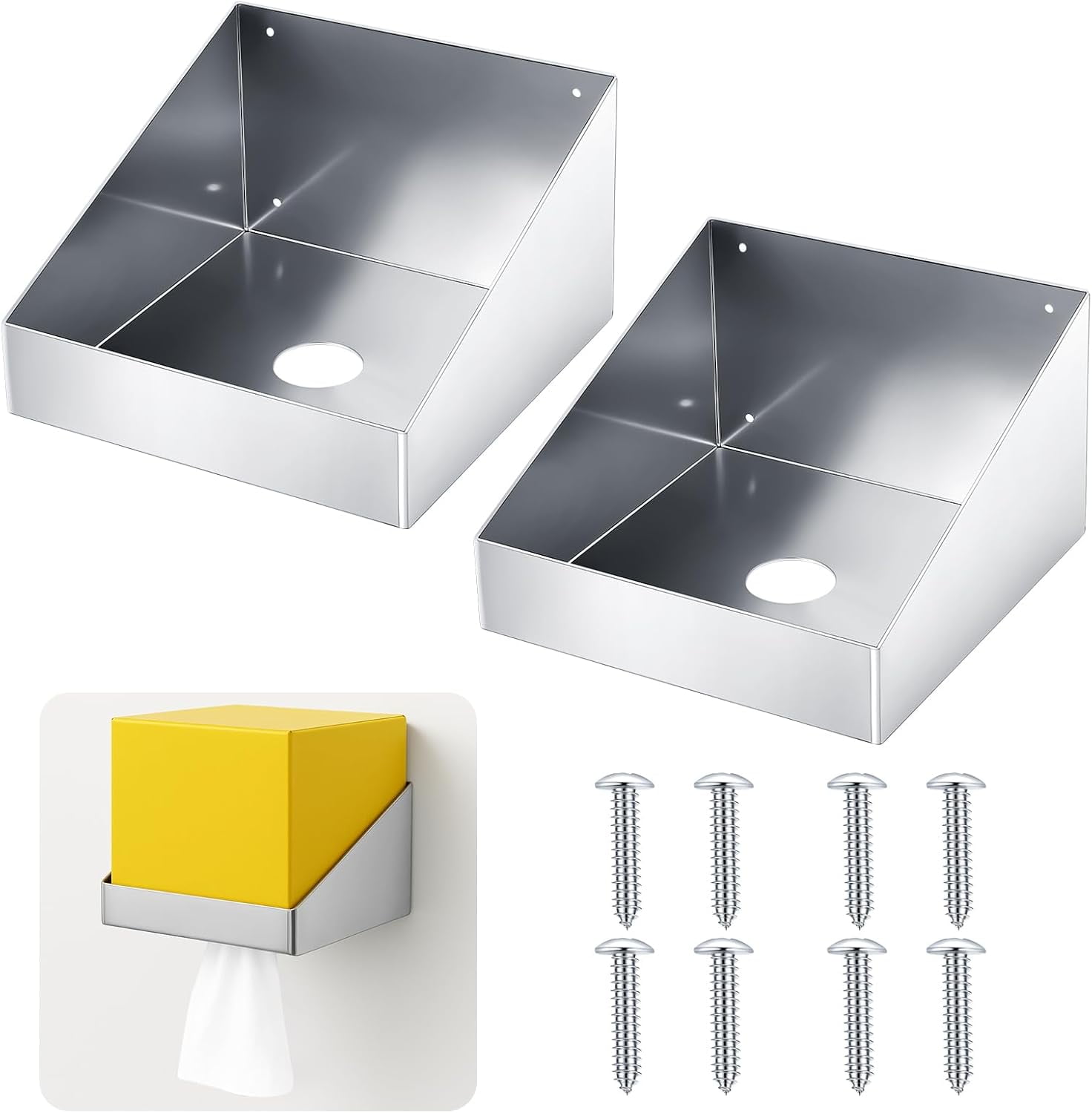 Set of 2 Rag in a Box Wall Mount Aluminum Dispenser Holder Storage Rack ...