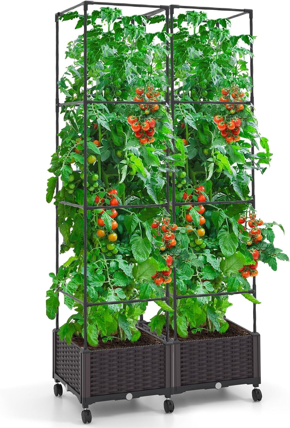 Set of 2 Raised Garden Bed with Tomato Cages, 67” Adjustable Height ...