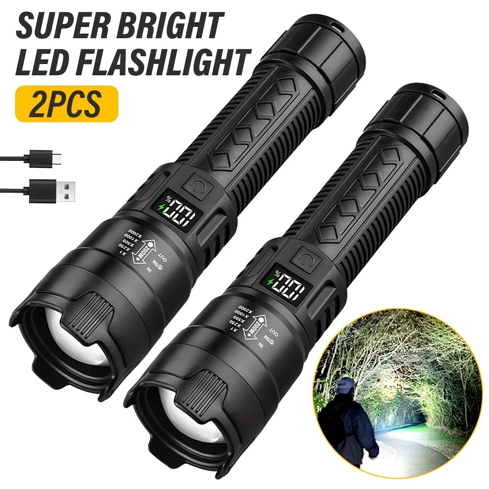Set of 2 Rechargeable LED Torches | Adjustable Zoom & Battery Level ...