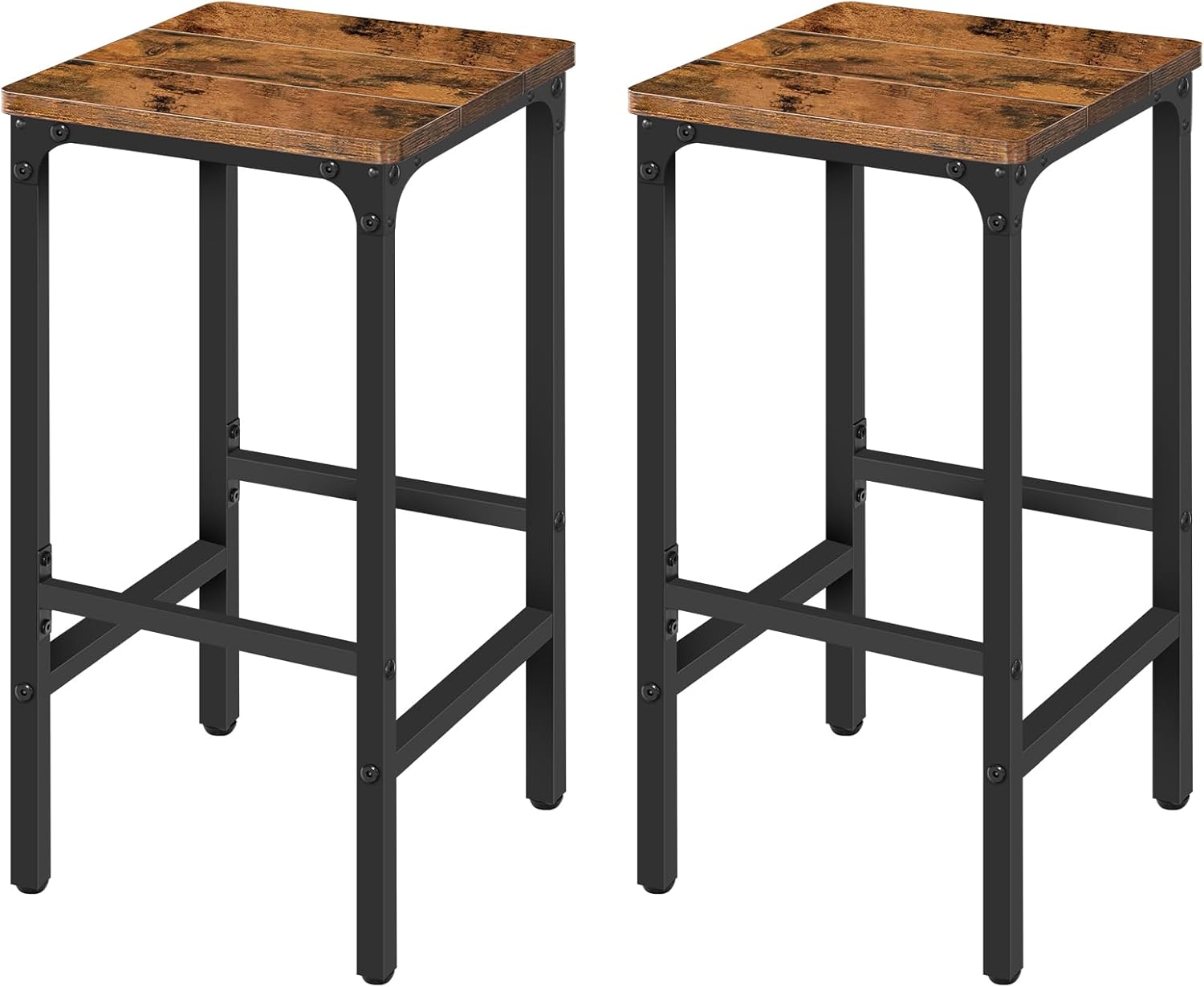 Set of 2 Rectangular Industrial Bar Stools, 27.6" Tall Counter Height ...